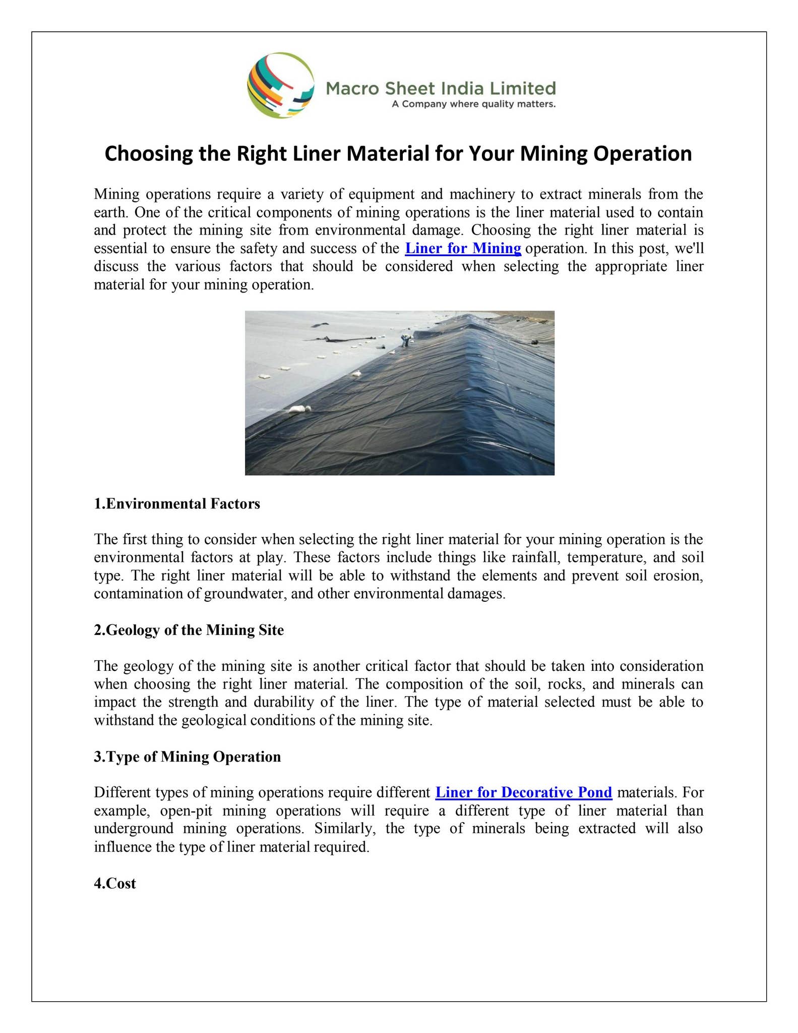 Choosing the Right Liner Material for Your Mining Operation by MACRO ...