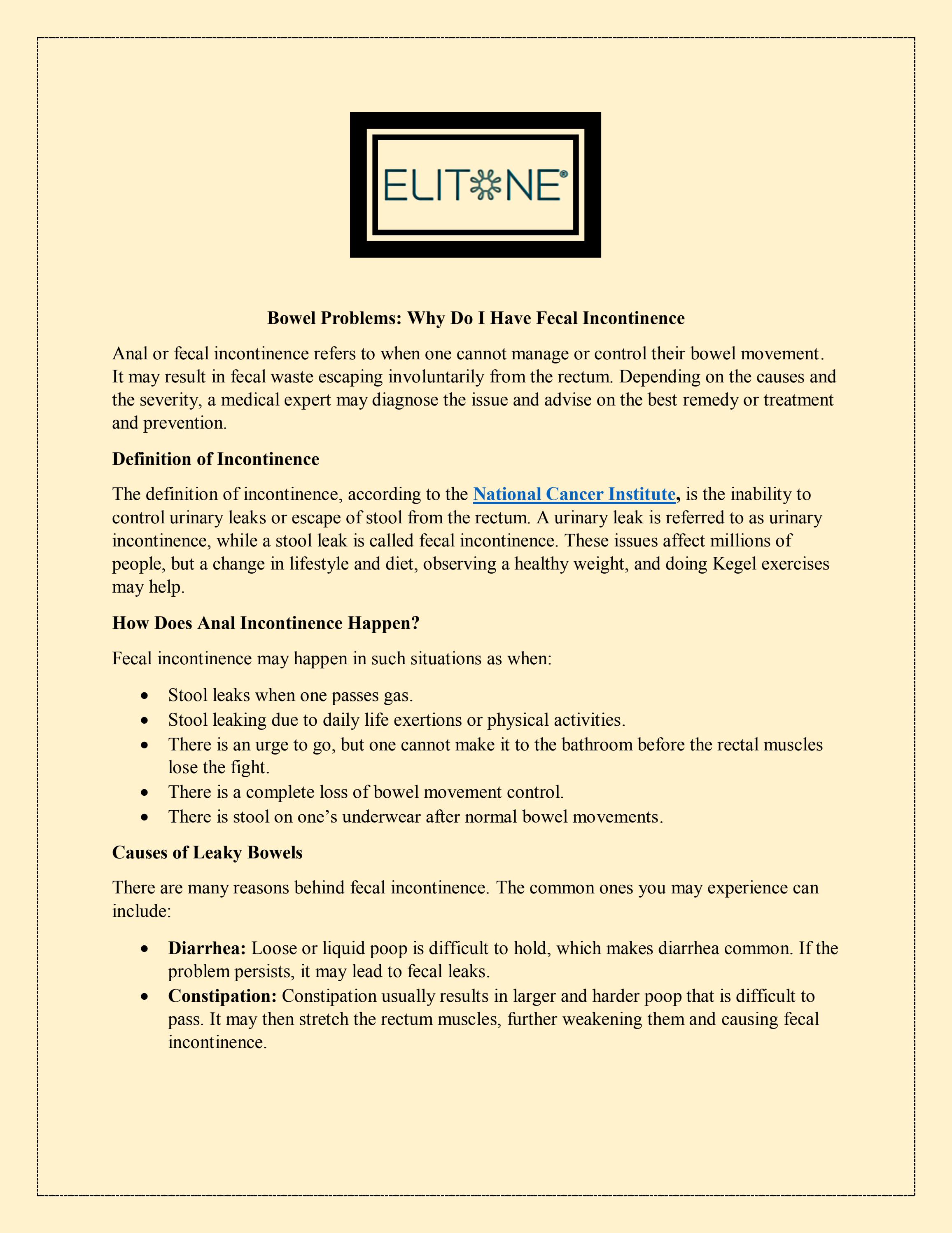 Bowel Problems: Why Do I Have Fecal Incontinence by Elitone Device - Issuu
