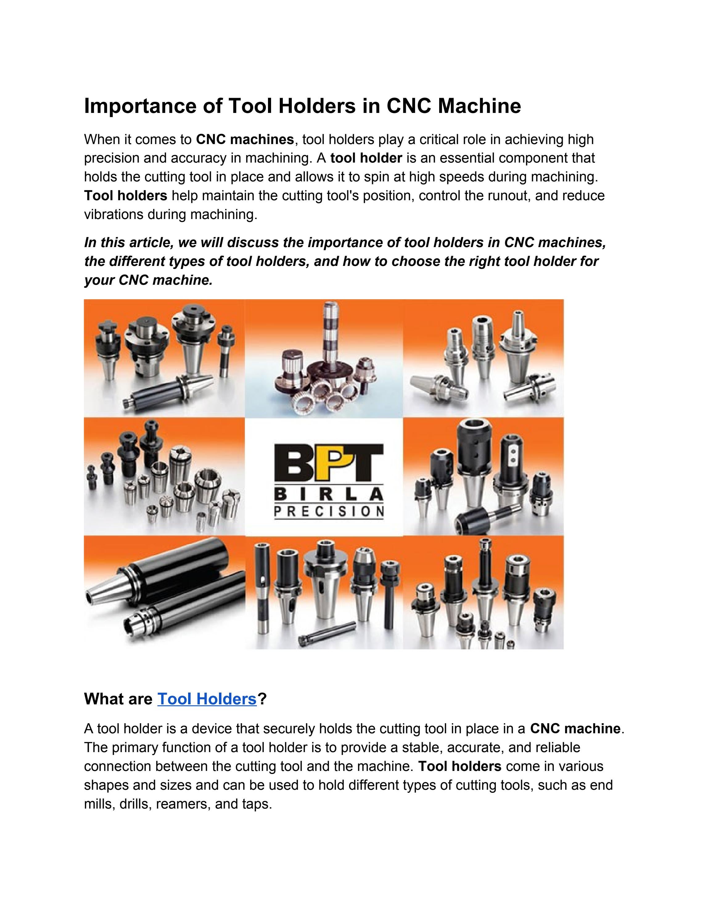 Importance of Tool Holders in CNC Machines - Birla Precision by ...