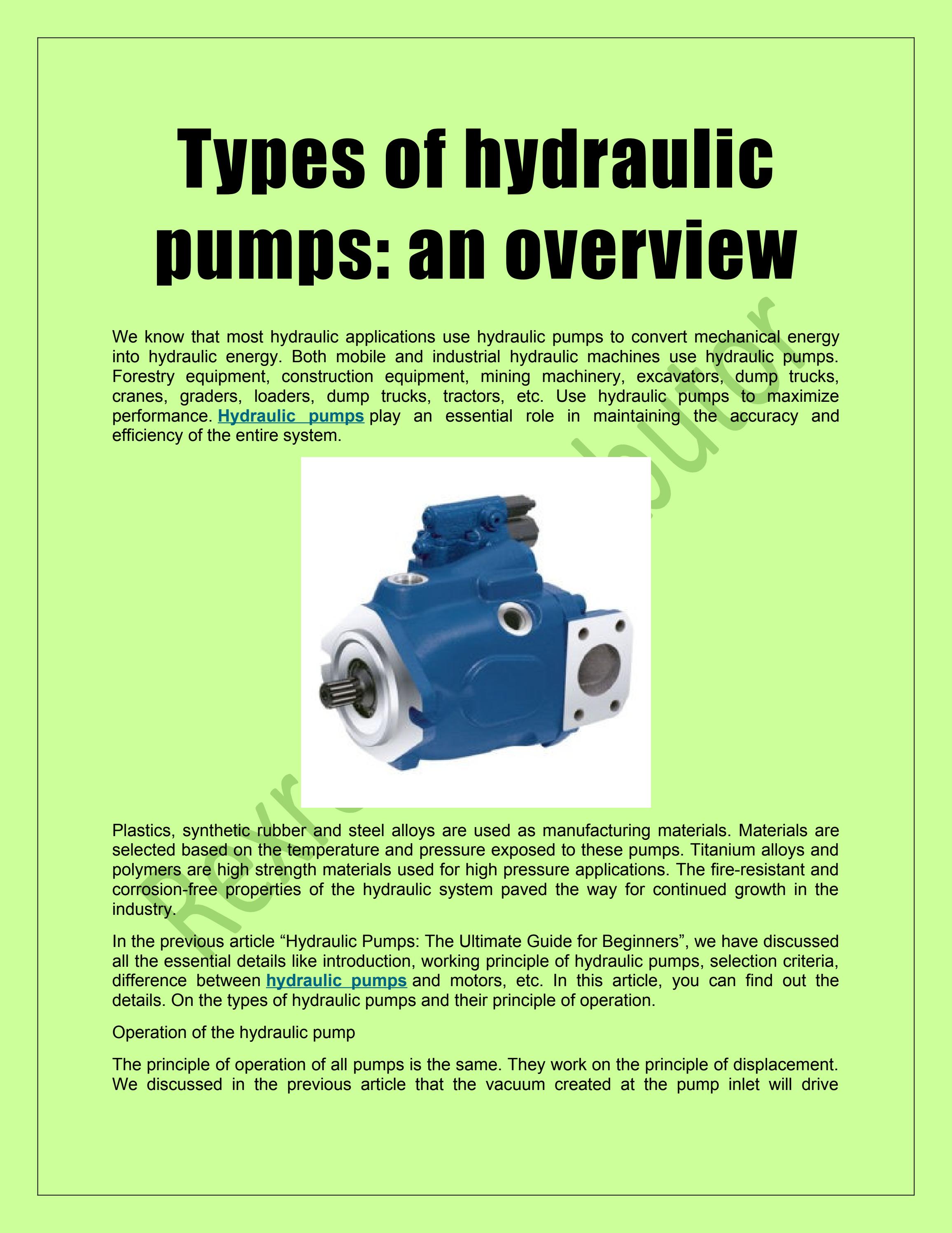 Types of hydraulic pumps: an overview by Rexroth Distributors - Issuu