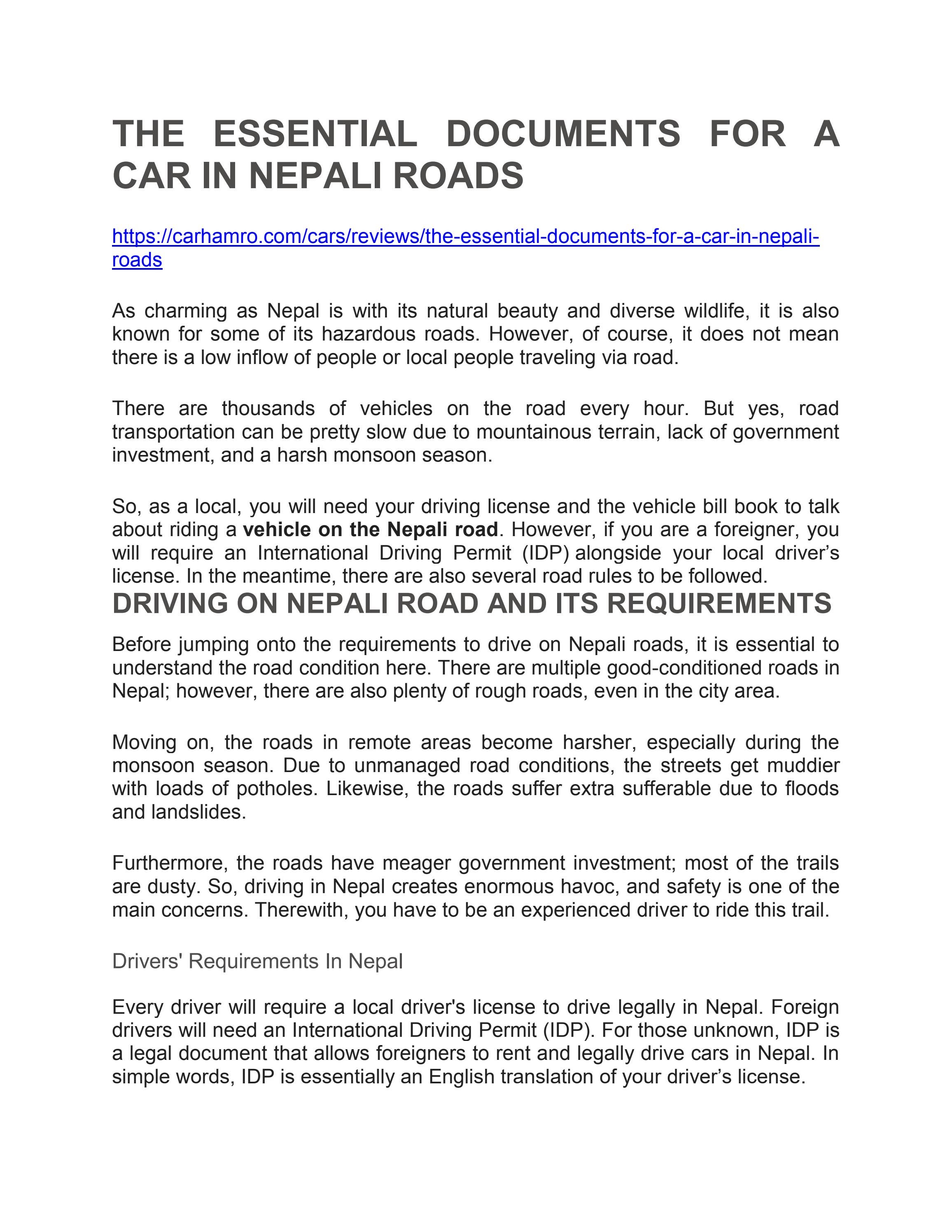 THE ESSENTIAL DOCUMENTS FOR A CAR IN NEPALI ROADS by Car Hamro - Issuu