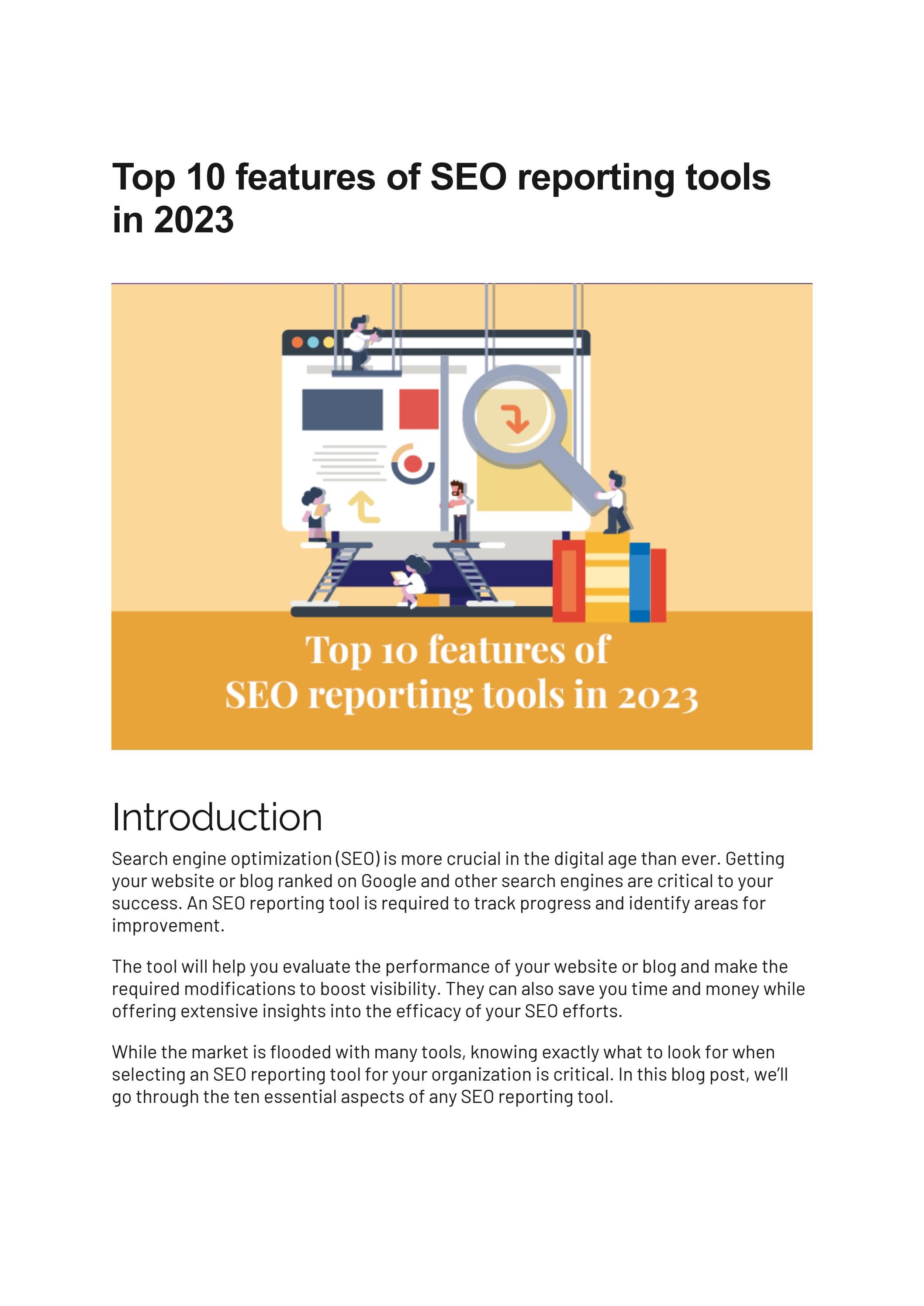 Top 10 features of SEO reporting tools in 2023 by StartmetricServices ...