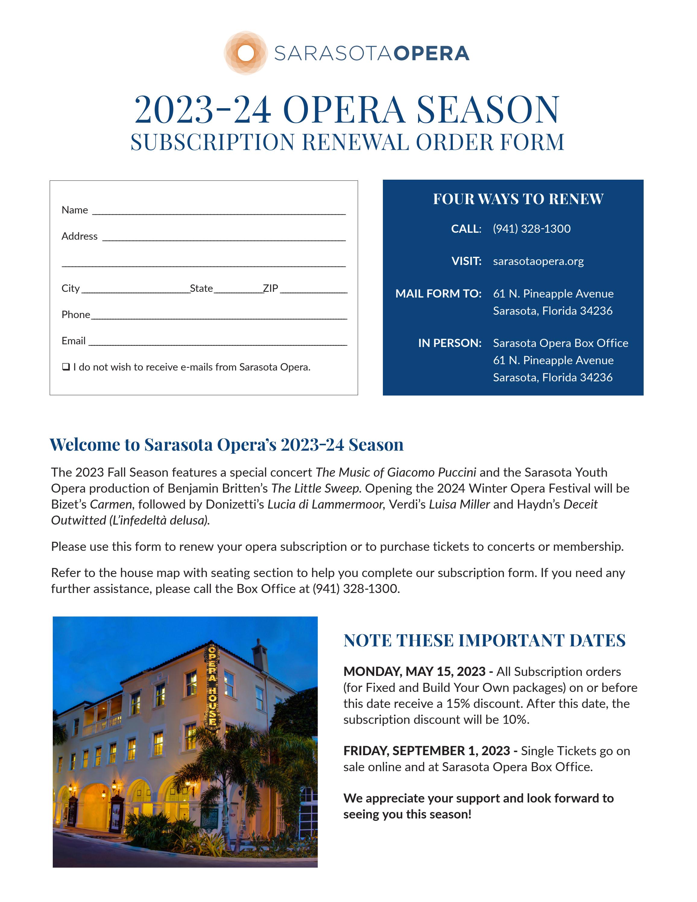 2023-24 Subscription ORDER FORM by Sarasota Opera - Issuu