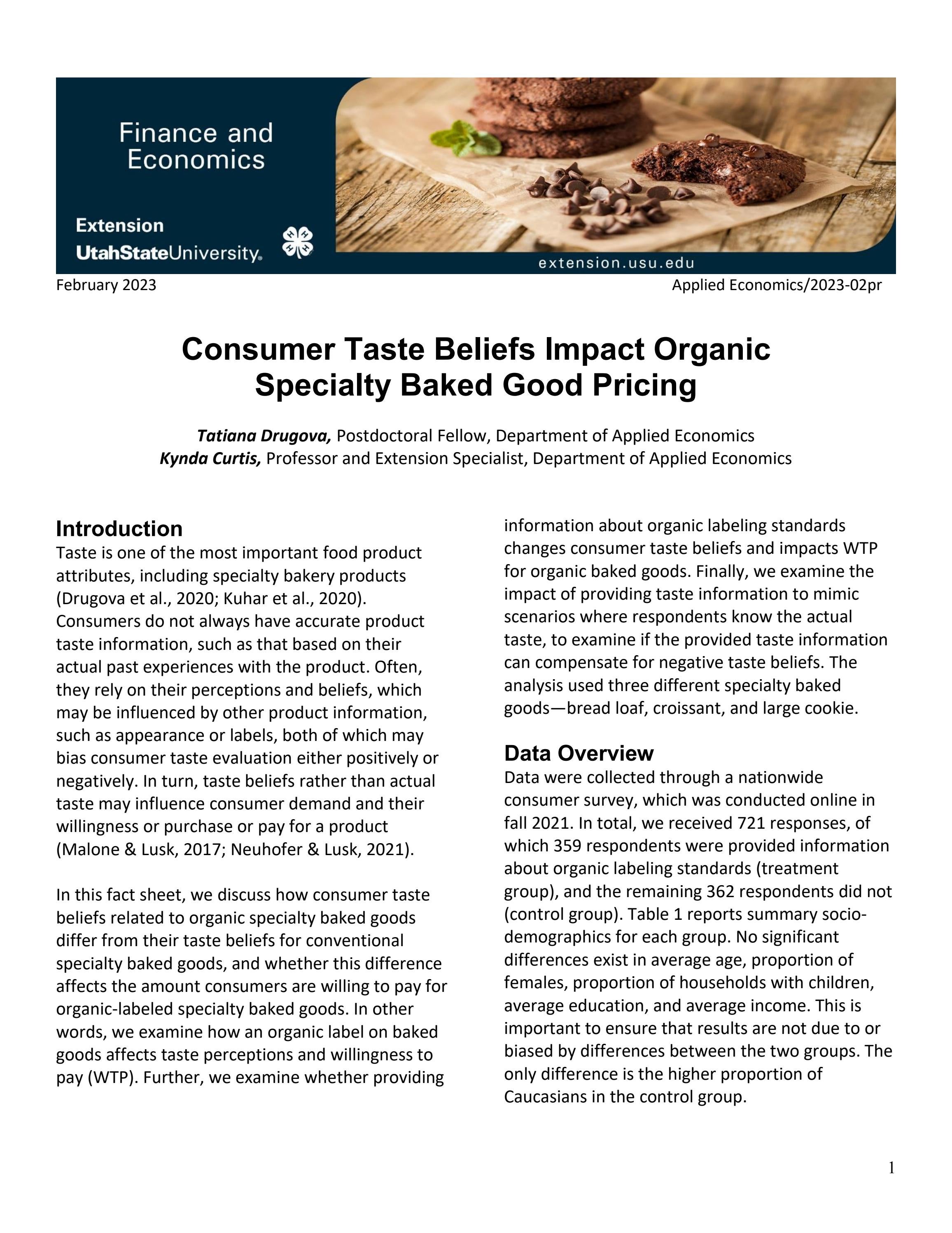 Consumer Taste Beliefs Impact Organic Specialty Baked Good Pricing by ...