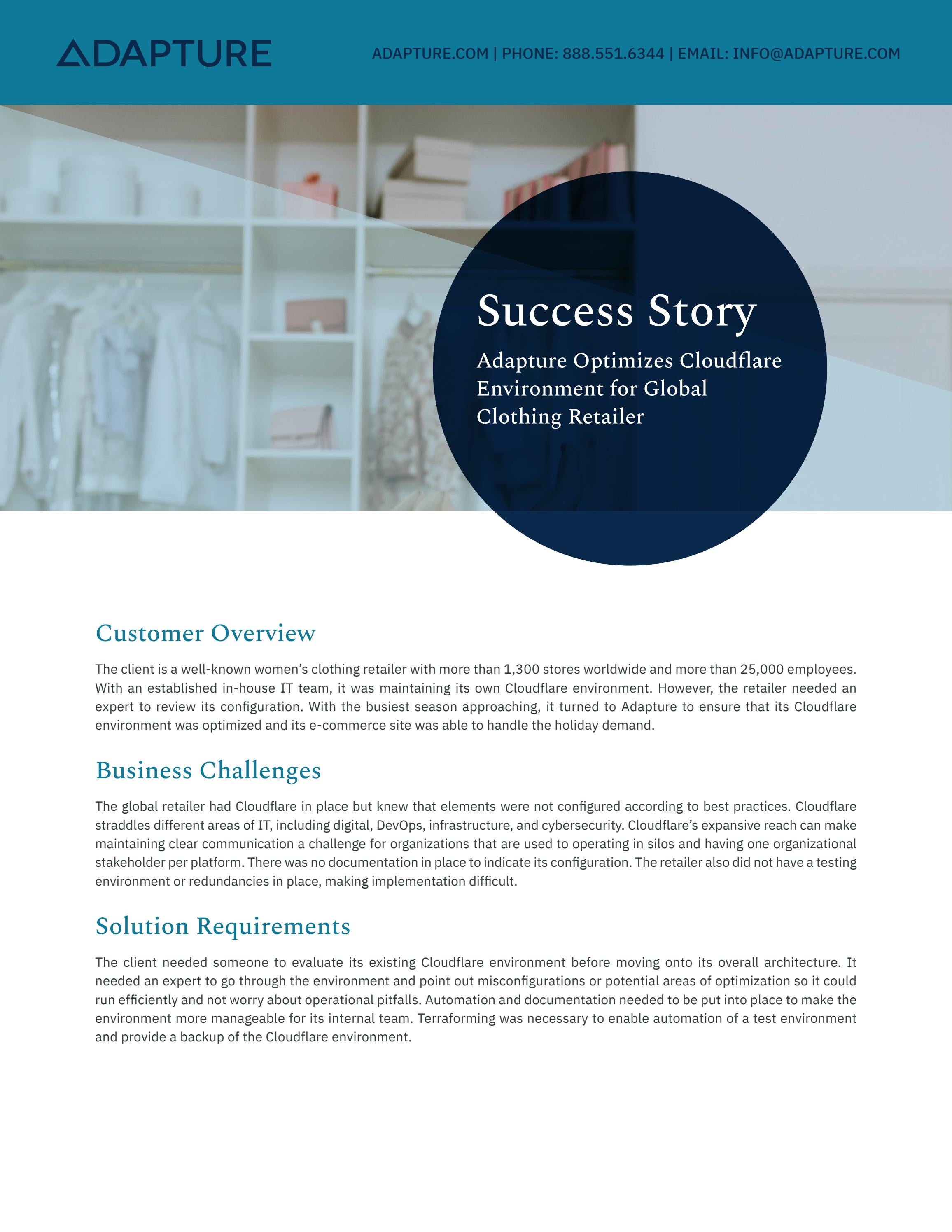Adapture Case Study: Cloudflare for Women's Retailer by ADAPTURE - Issuu