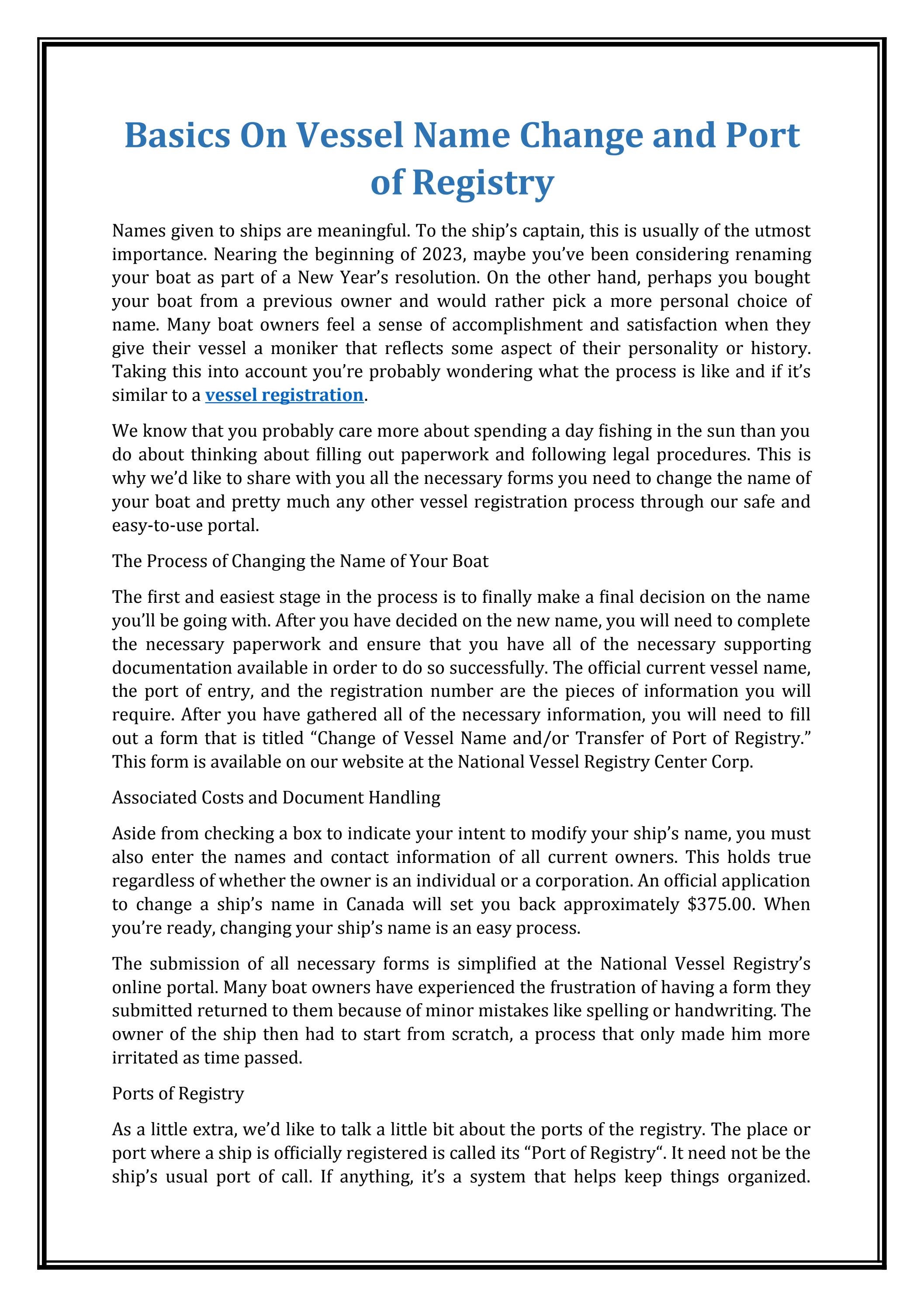 Basics On Vessel Name Change and Port of Registry by Chirag Patel - Issuu