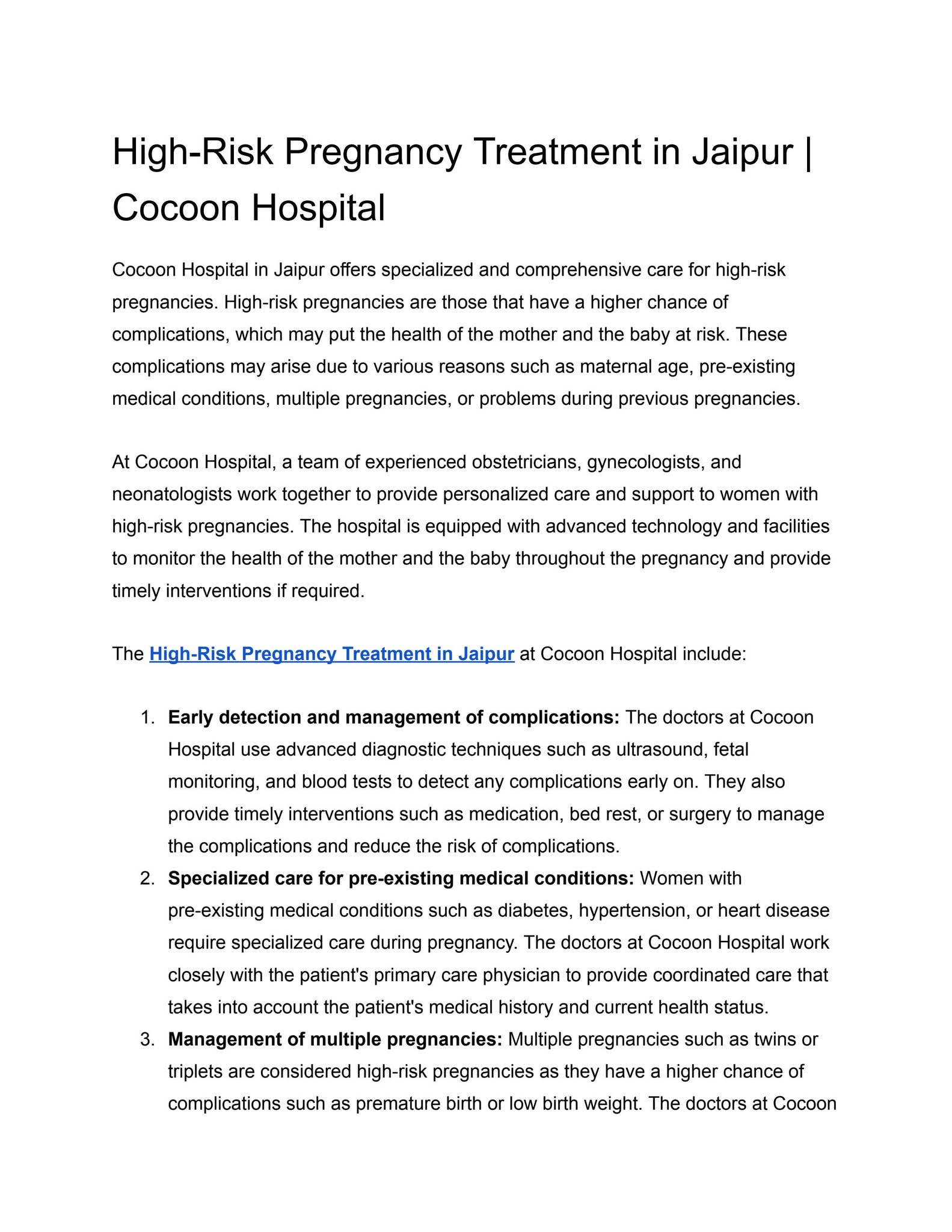High-Risk Pregnancy Treatment in Jaipur | Cocoon Hospital by ...