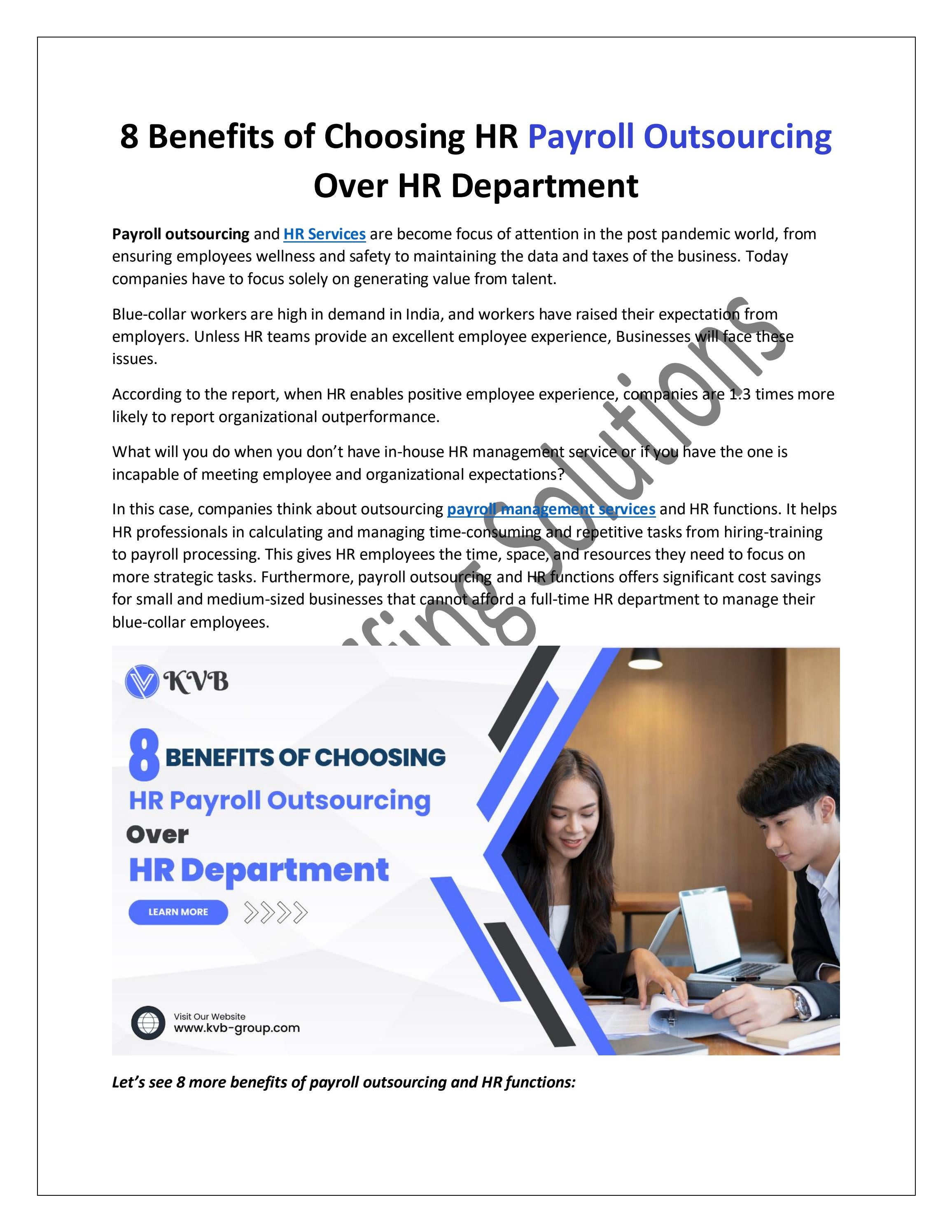 8 Benefits of Choosing HR Payroll Outsourcing Over HR Department by KVB Group - Issuu