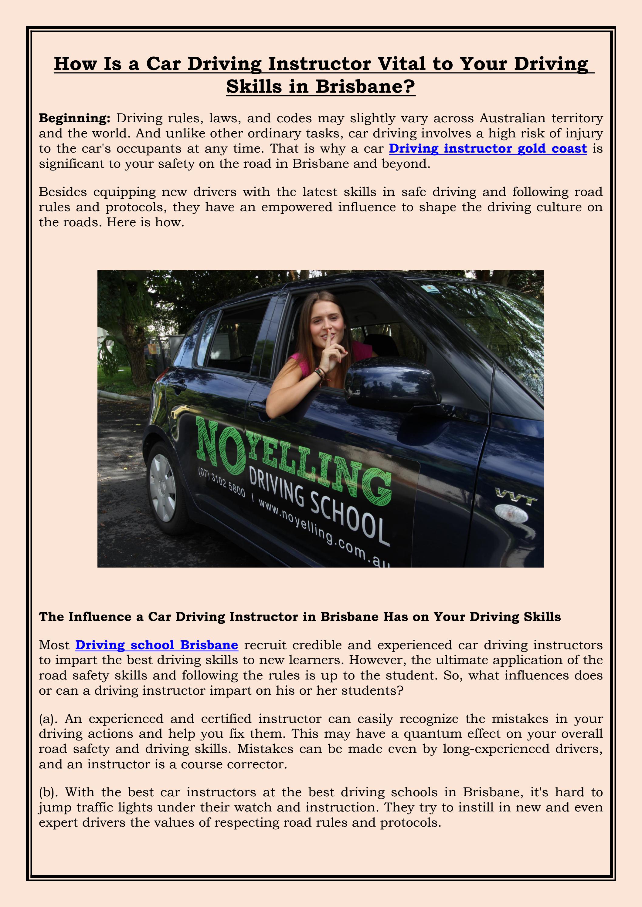 How Is a Car Driving Instructor Vital to Your Driving Skills in ...