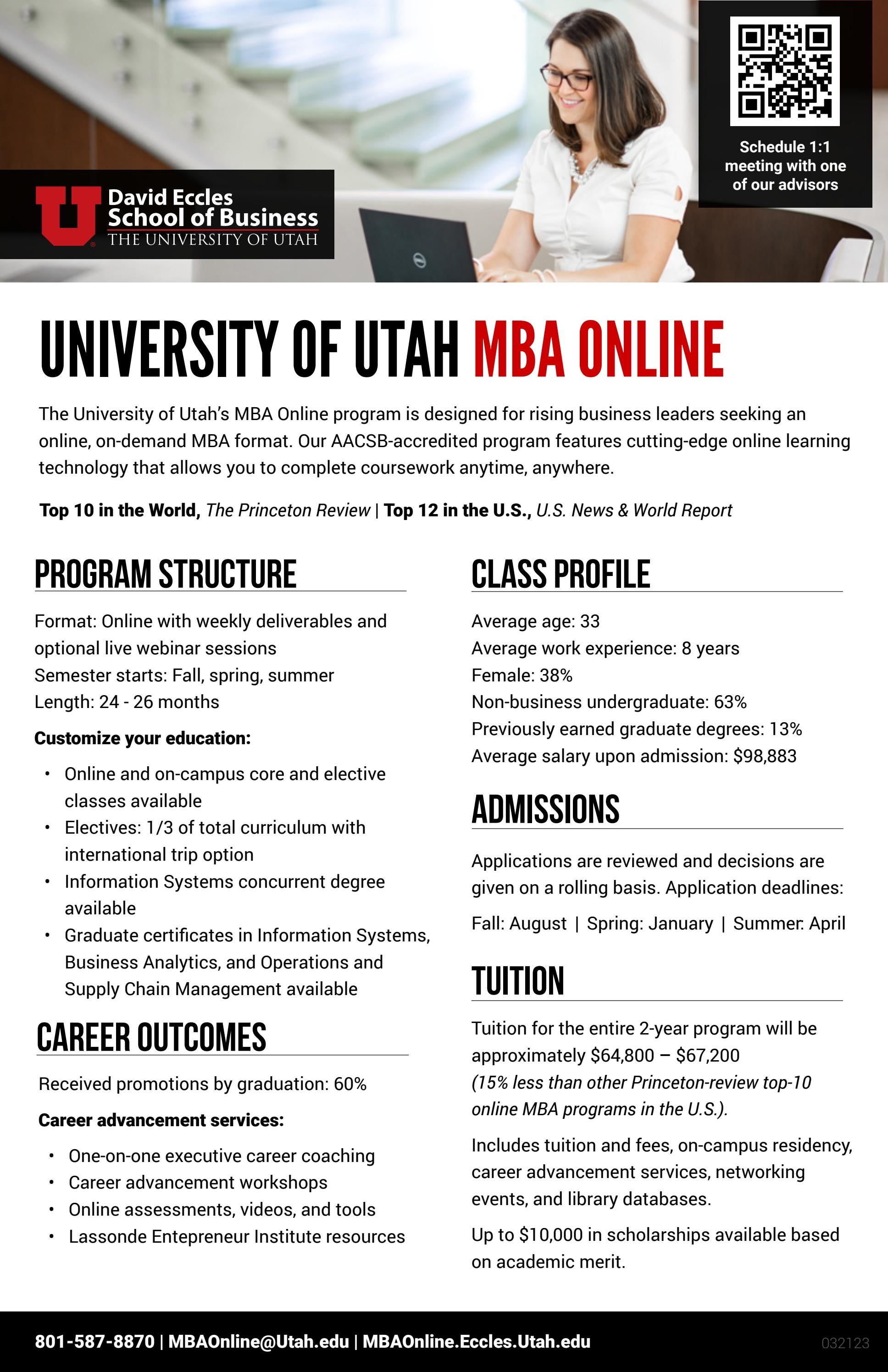 University of Utah MBA Online At a Glance by University of Utah's MBA ...
