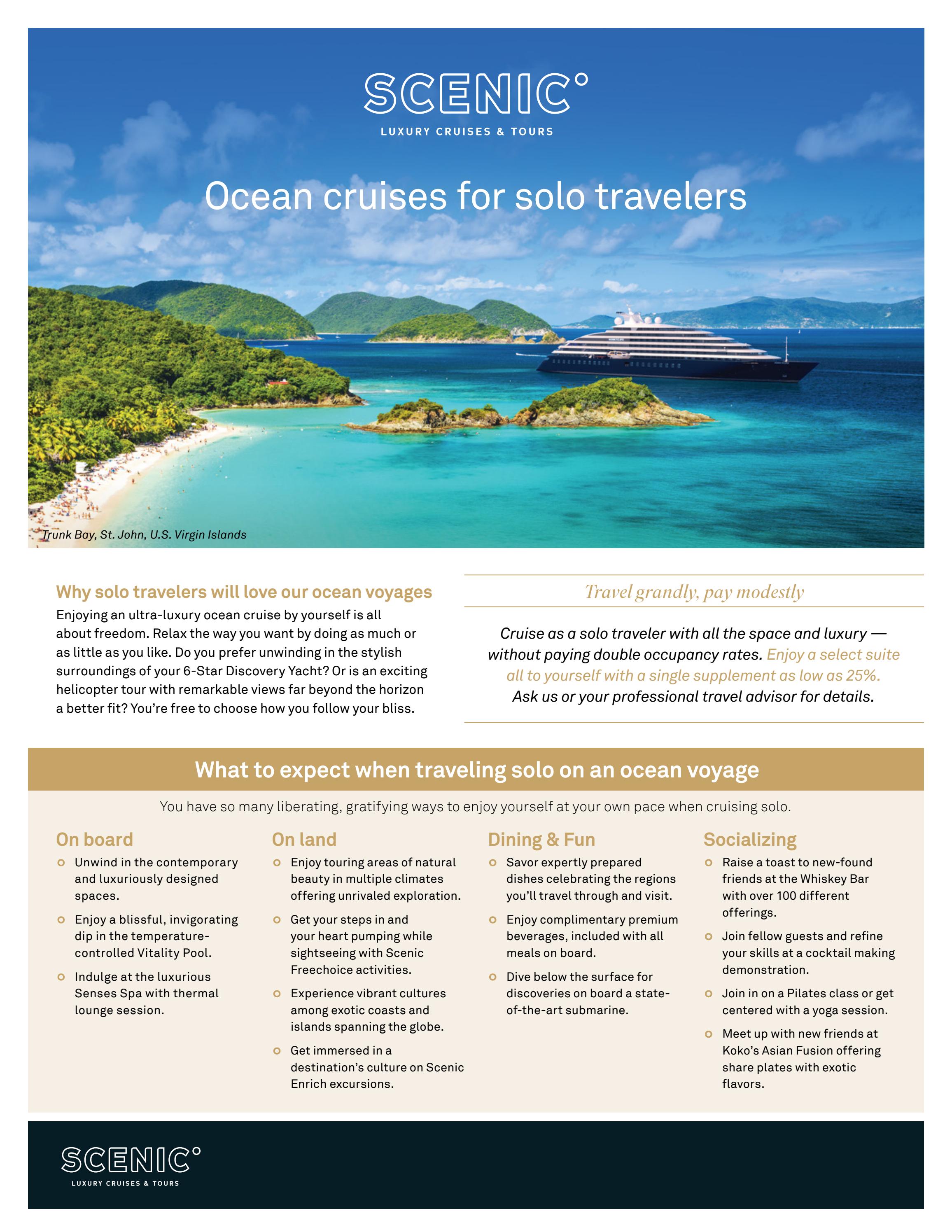 Scenic Solo Travelers Flyer- Ocean Voyages by Scenic & Emerald Cruises ...