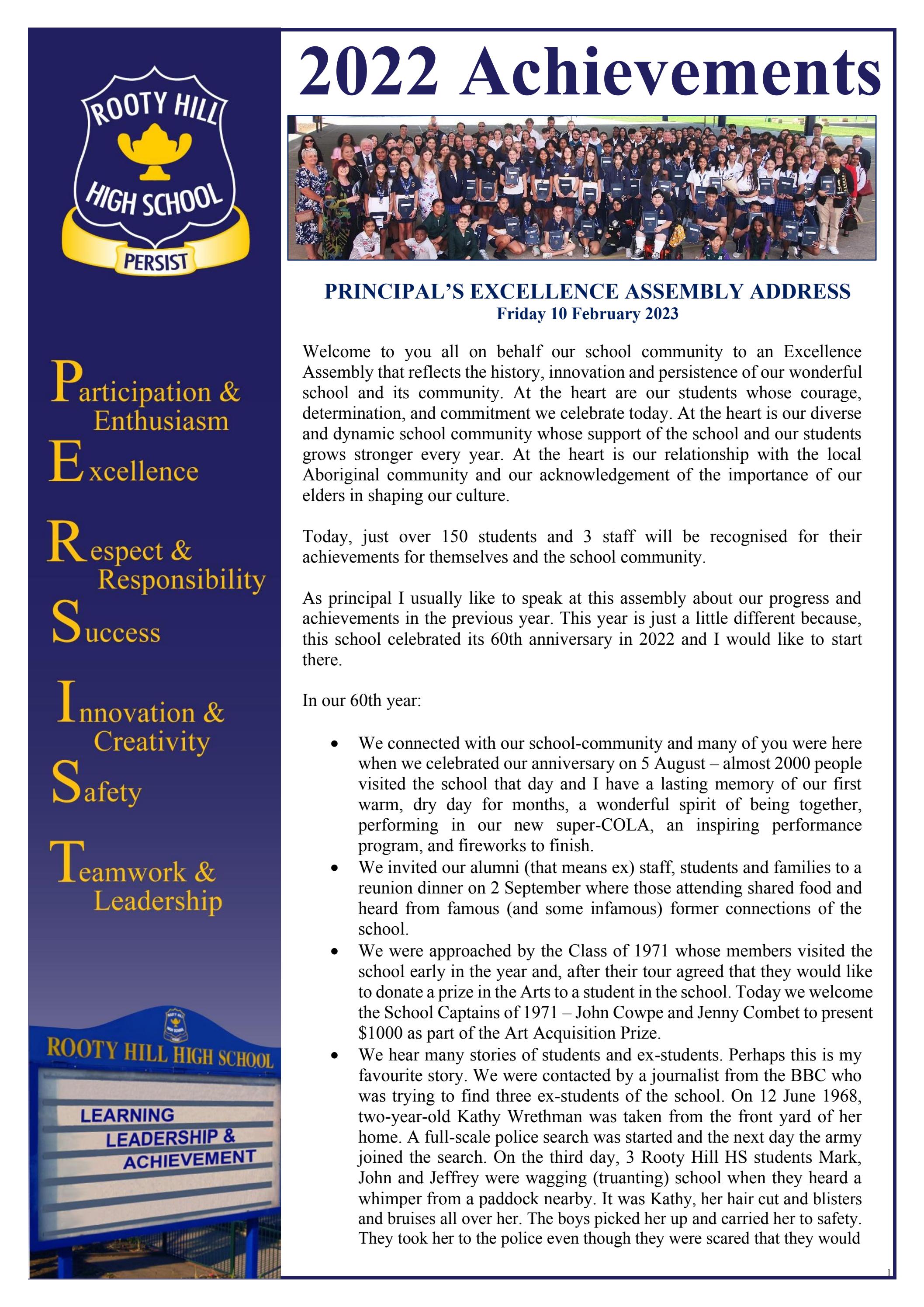 Rooty Hill High School - Excellence Assembly 2022 Achievements by Rooty Hill High School - Issuu