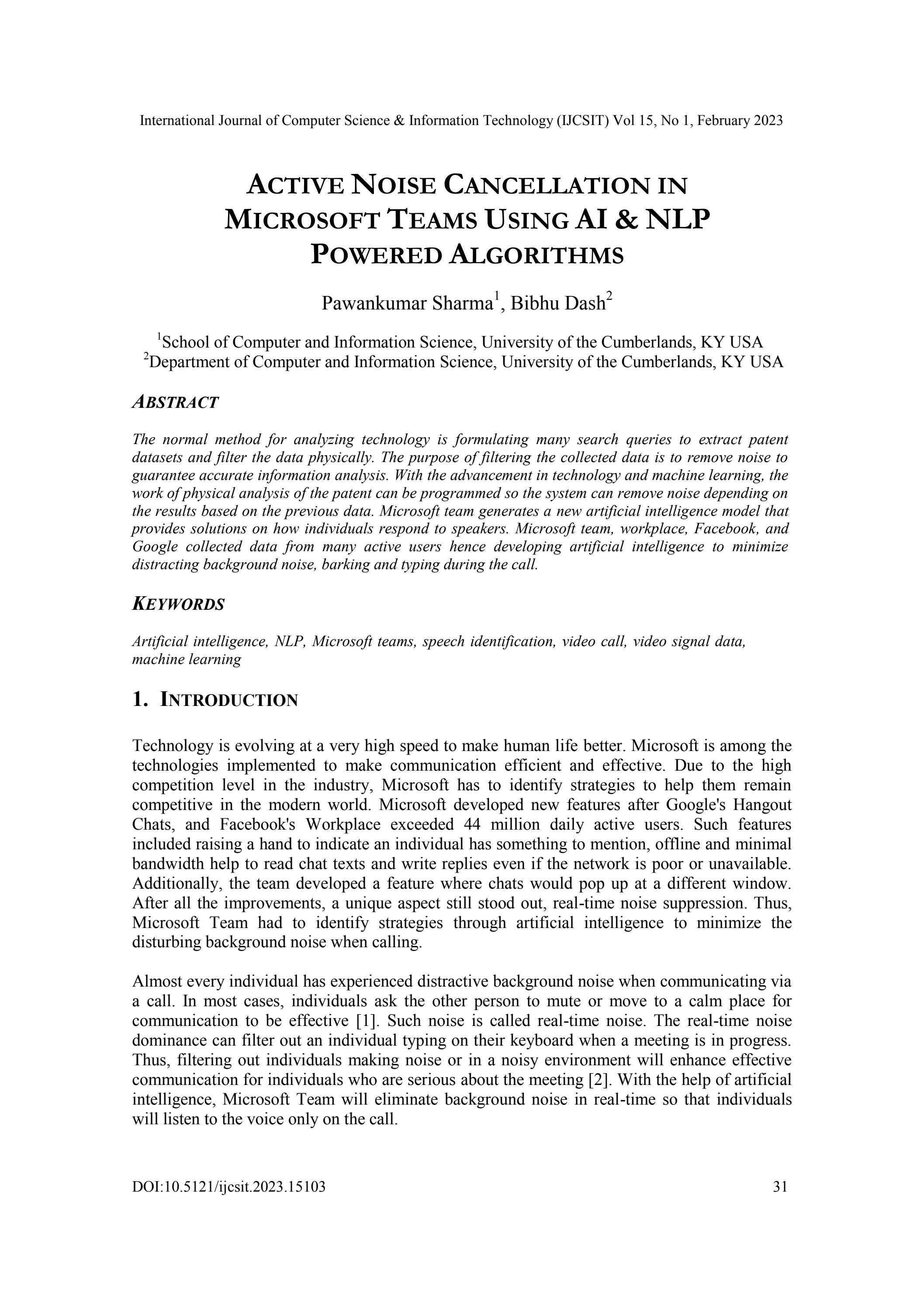 Active Noise Cancellation In Microsoft Teams Using AI NLP Powered