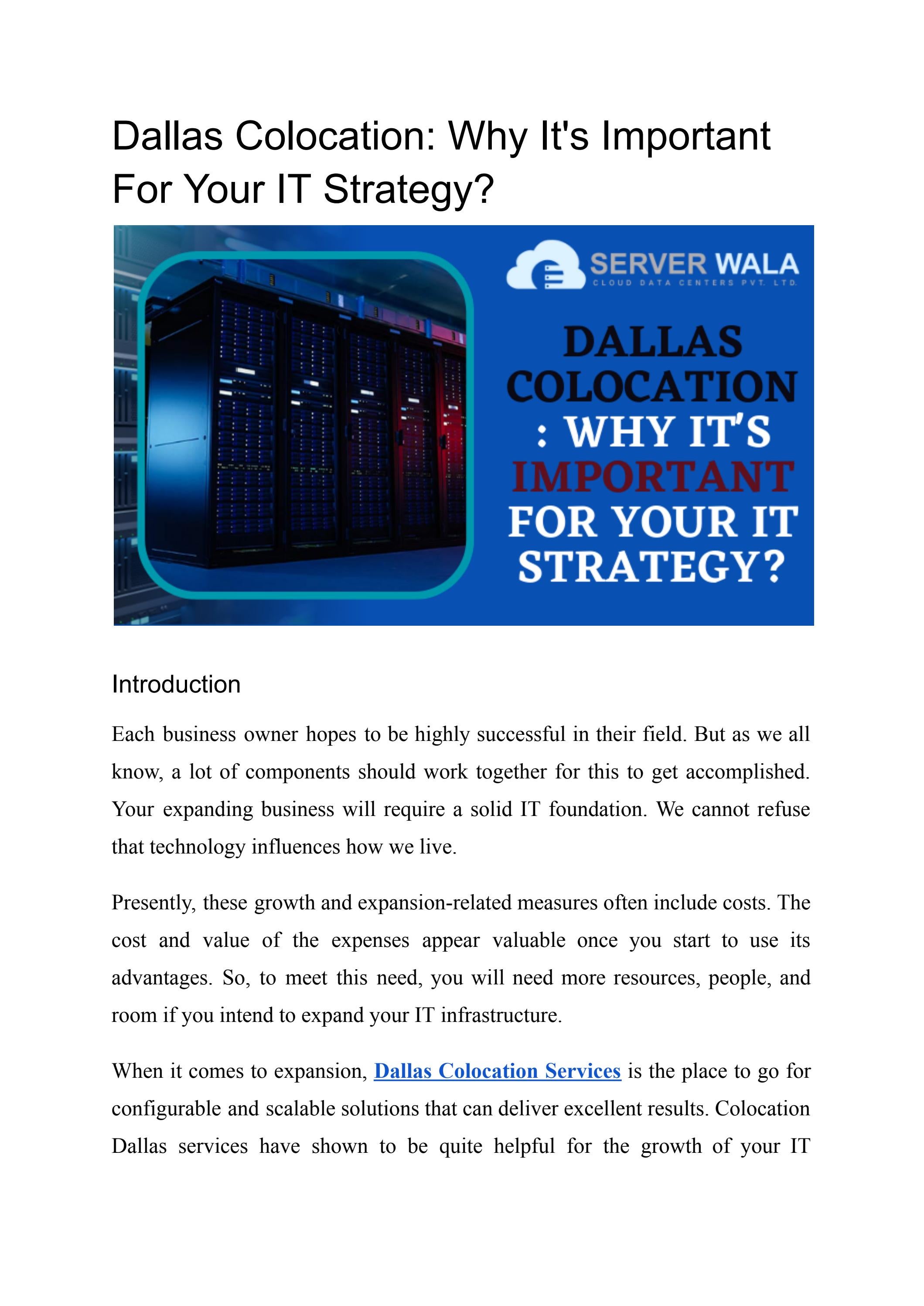 Dallas Colocation: Why It's Important For Your IT Strategy? by Priya Mittal - Issuu