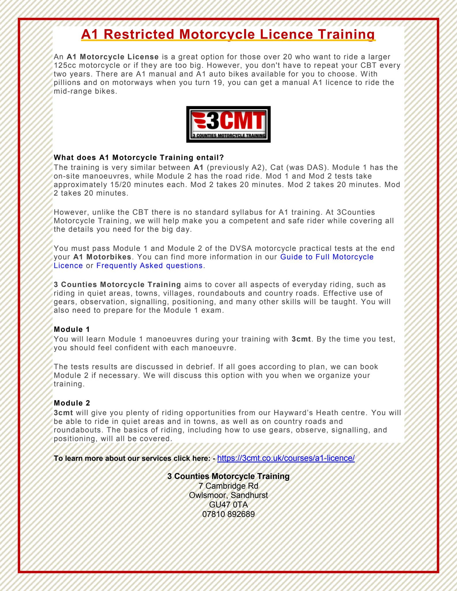 A1 Restricted Motorcycle Licence Training by 3cmt.counties - Issuu
