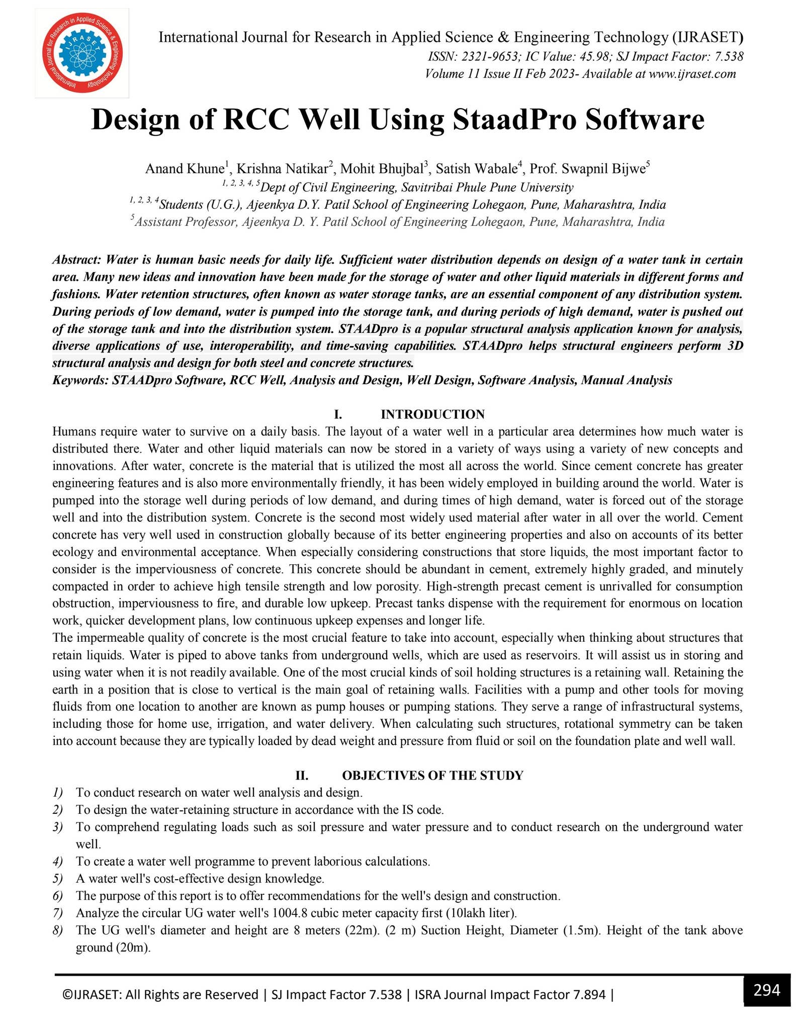Design of RCC Well Using StaadPro Software by IJRASET - Issuu