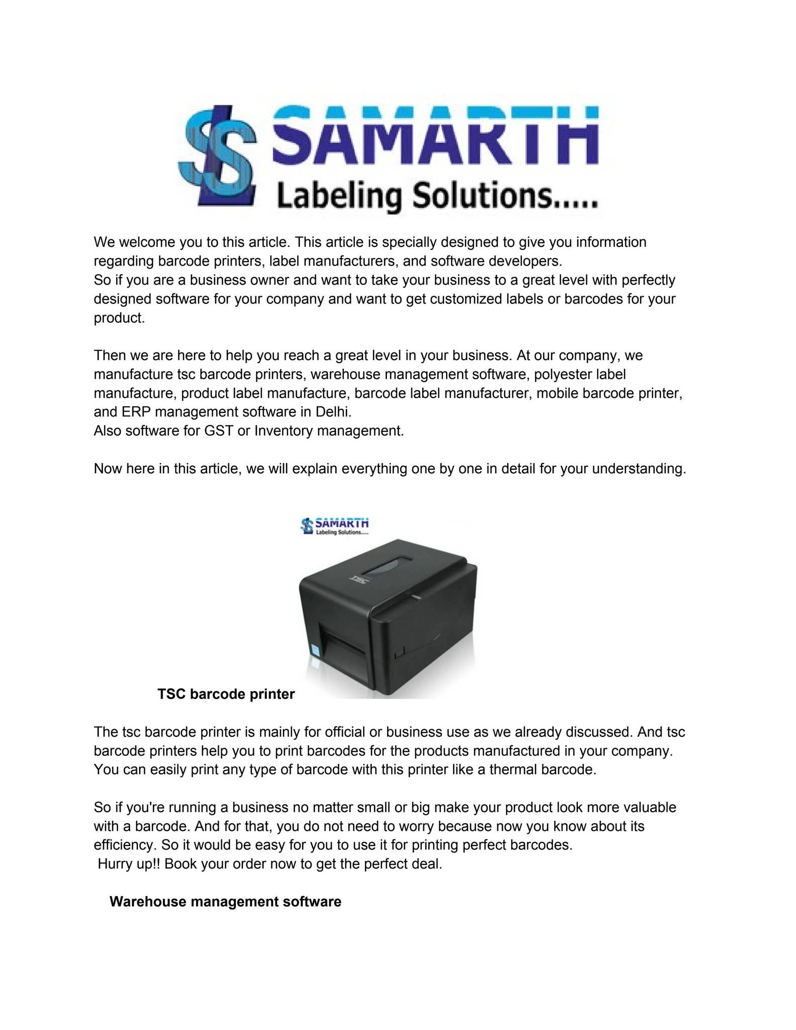 Tsc Barcode Printer by samarthlabelingsolution - Issuu