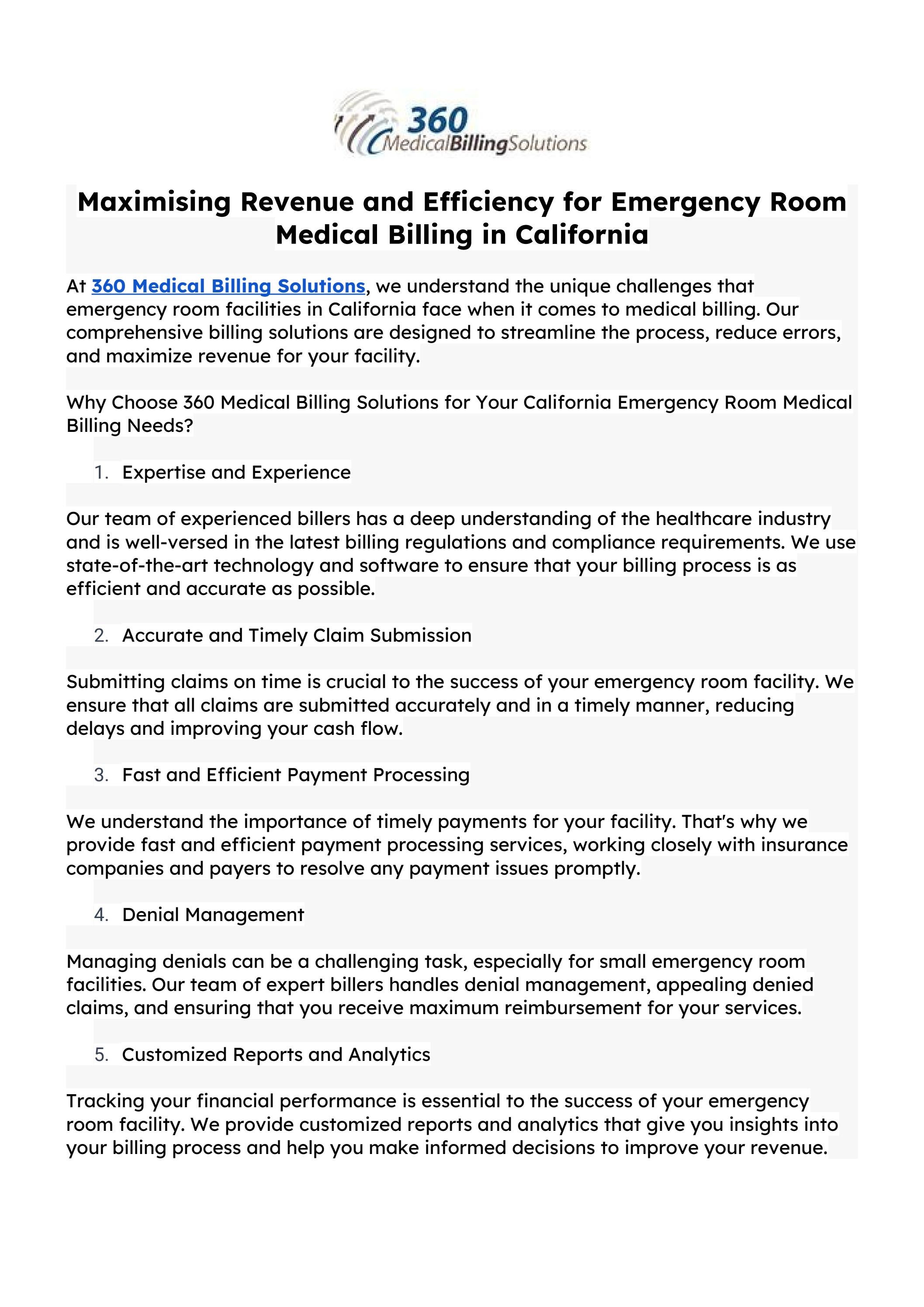Maximising Revenue and Efficiency for Emergency Room Medical Billing in ...