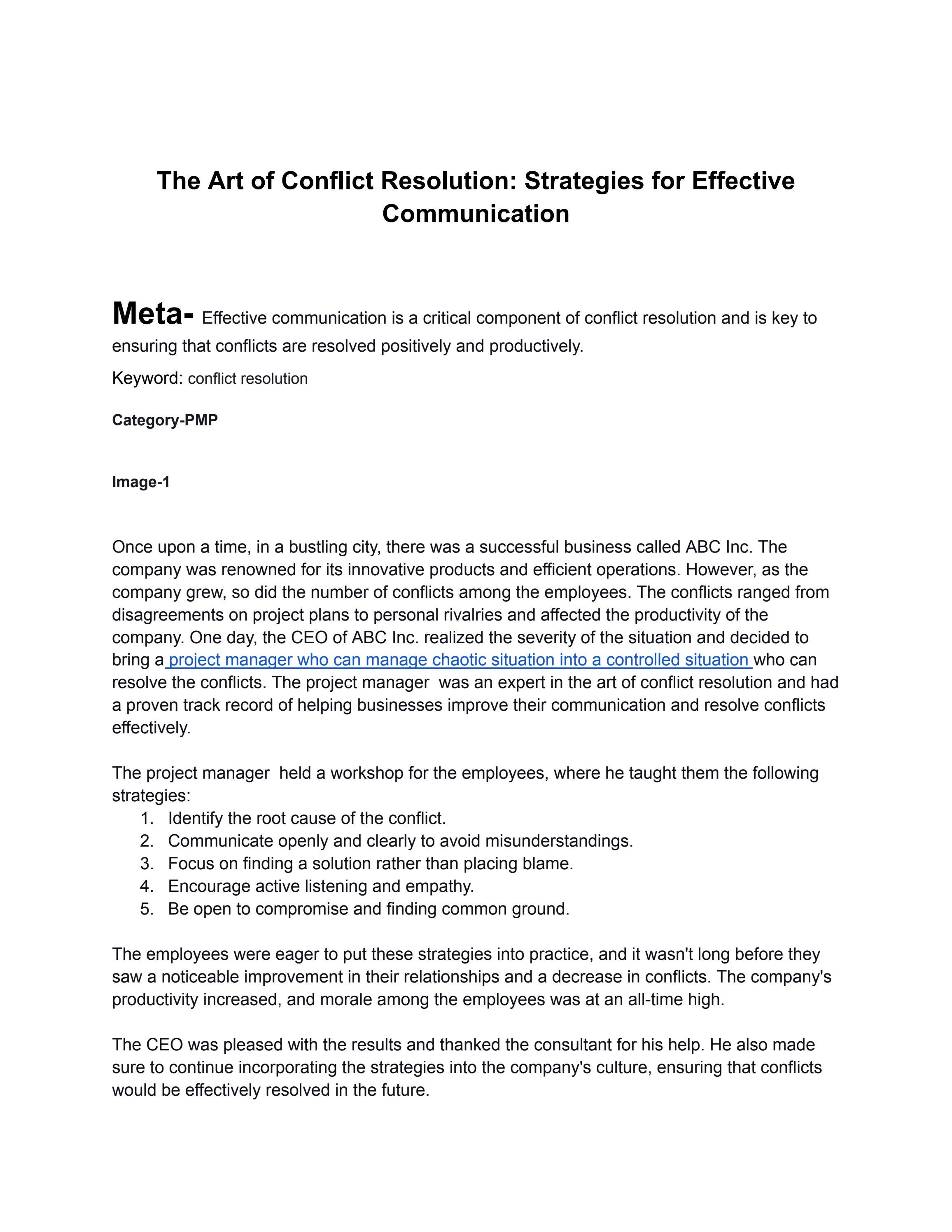 The Art of Conflict Resolution: Strategies for Effective Communication ...