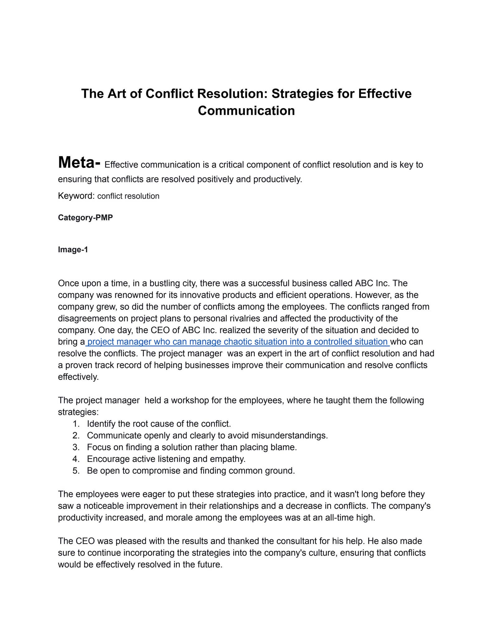 The Art of Conflict Resolution: Strategies for Effective Communication ...