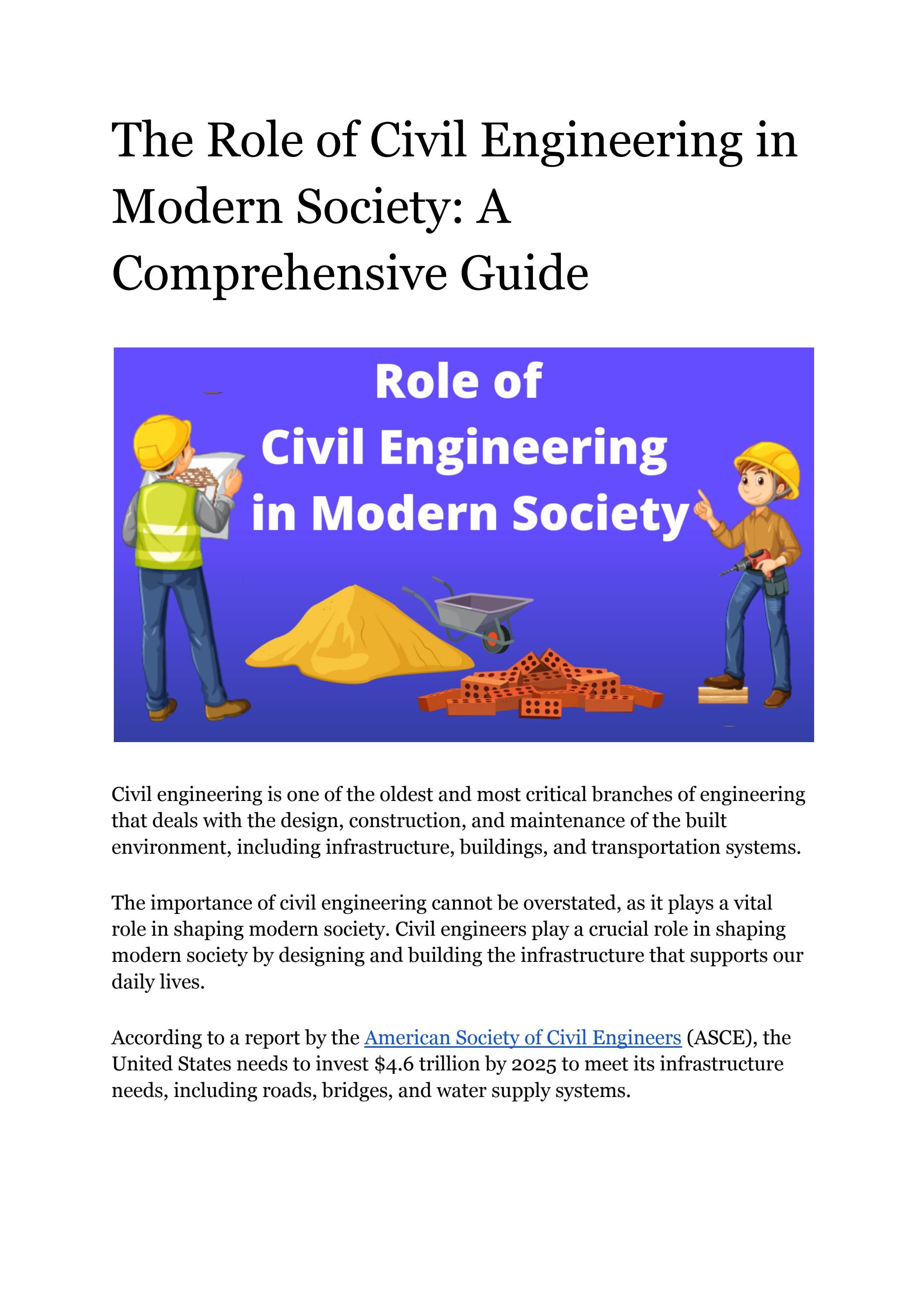 Role of Civil Engineering in Modern Society: A Comprehensive Guide by ...