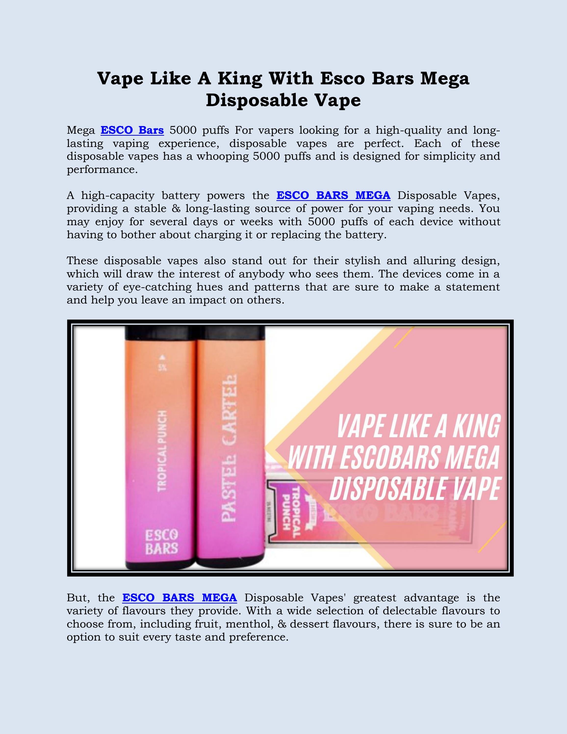 Vape Like A King With Esco Bars Mega Disposable Vape by Vapor Boss - Issuu