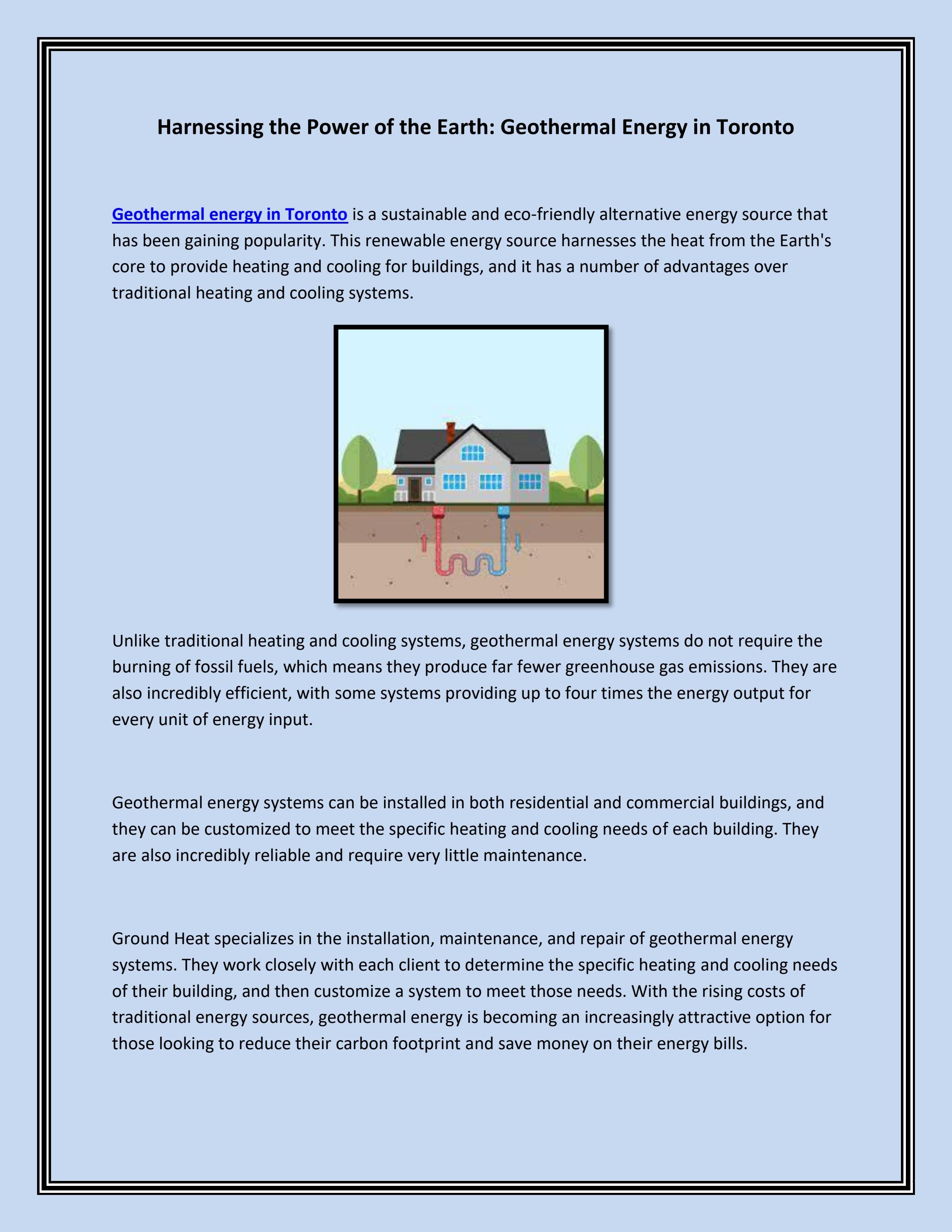 Harnessing the Power of the Earth: Geothermal Energy in Toronto by ...