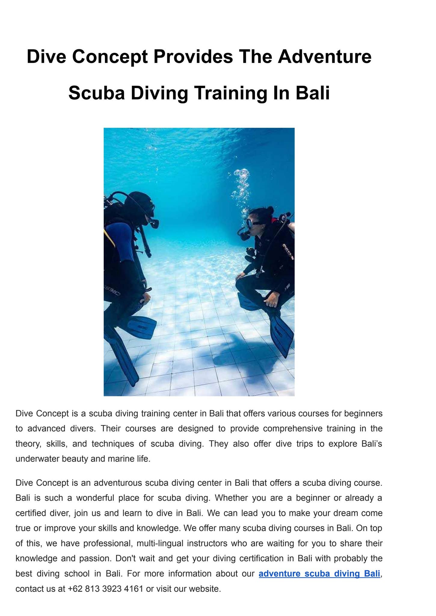 Dive Concept Provides The Adventure Scuba Diving Training In Bali by ...
