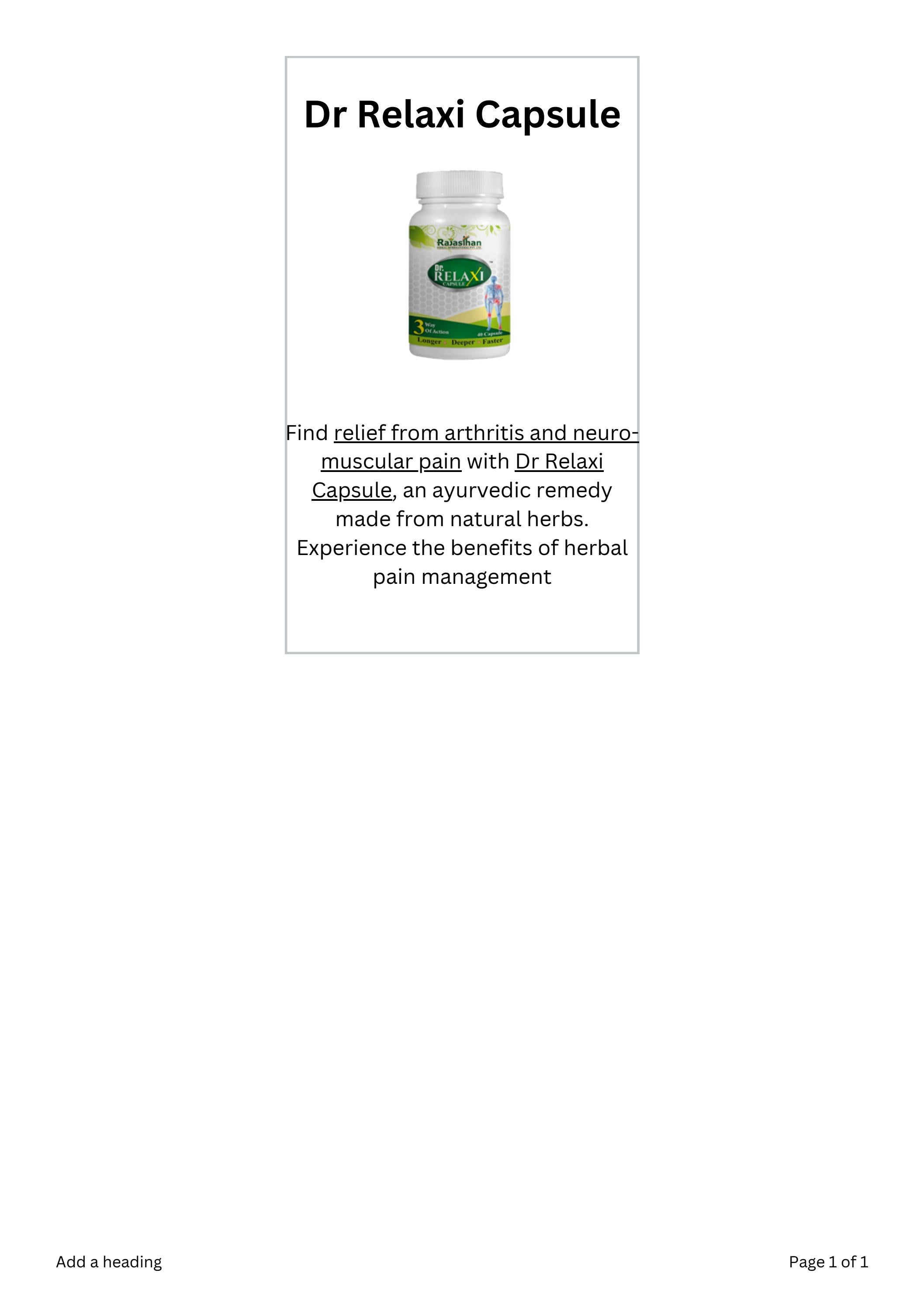 Dr Relaxi Capsule: Herbal Remedy For Arthritis And Neuro Muscular Pain ...