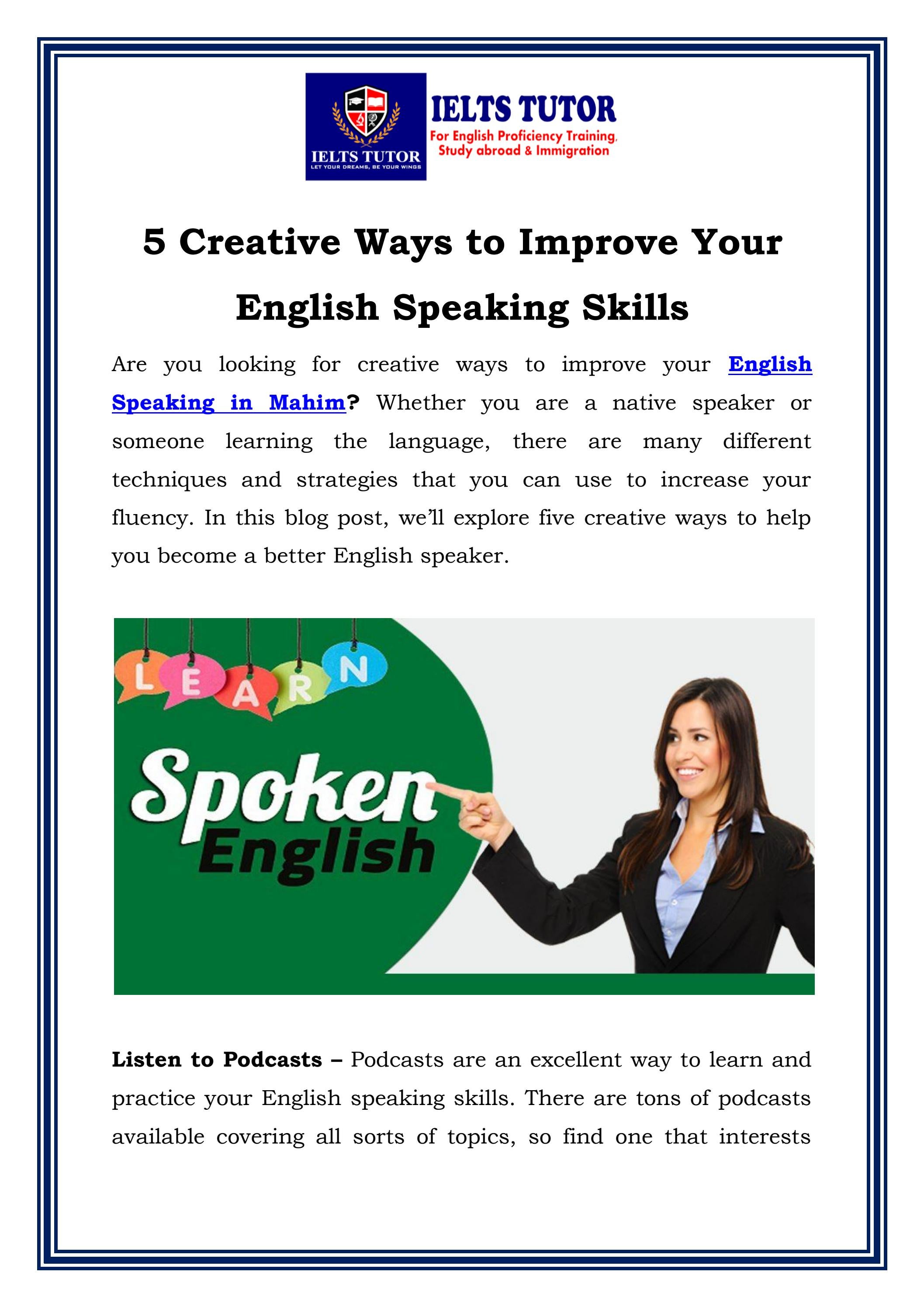 5 Creative Ways To Improve Your English Speaking Skills By Ieltstutor 