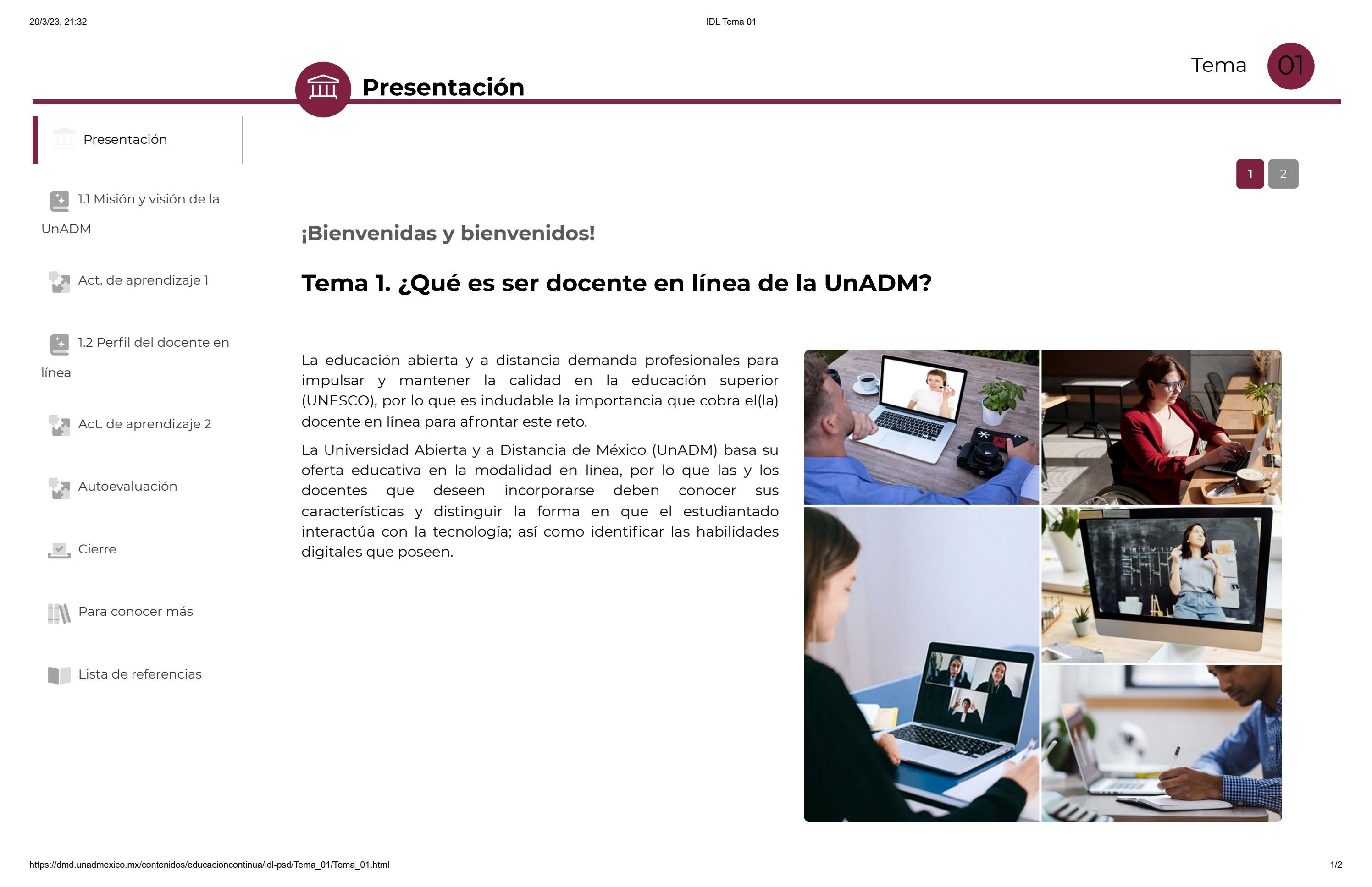 Primera temática del Curso de Inducción a la Docencia en Línea con ...