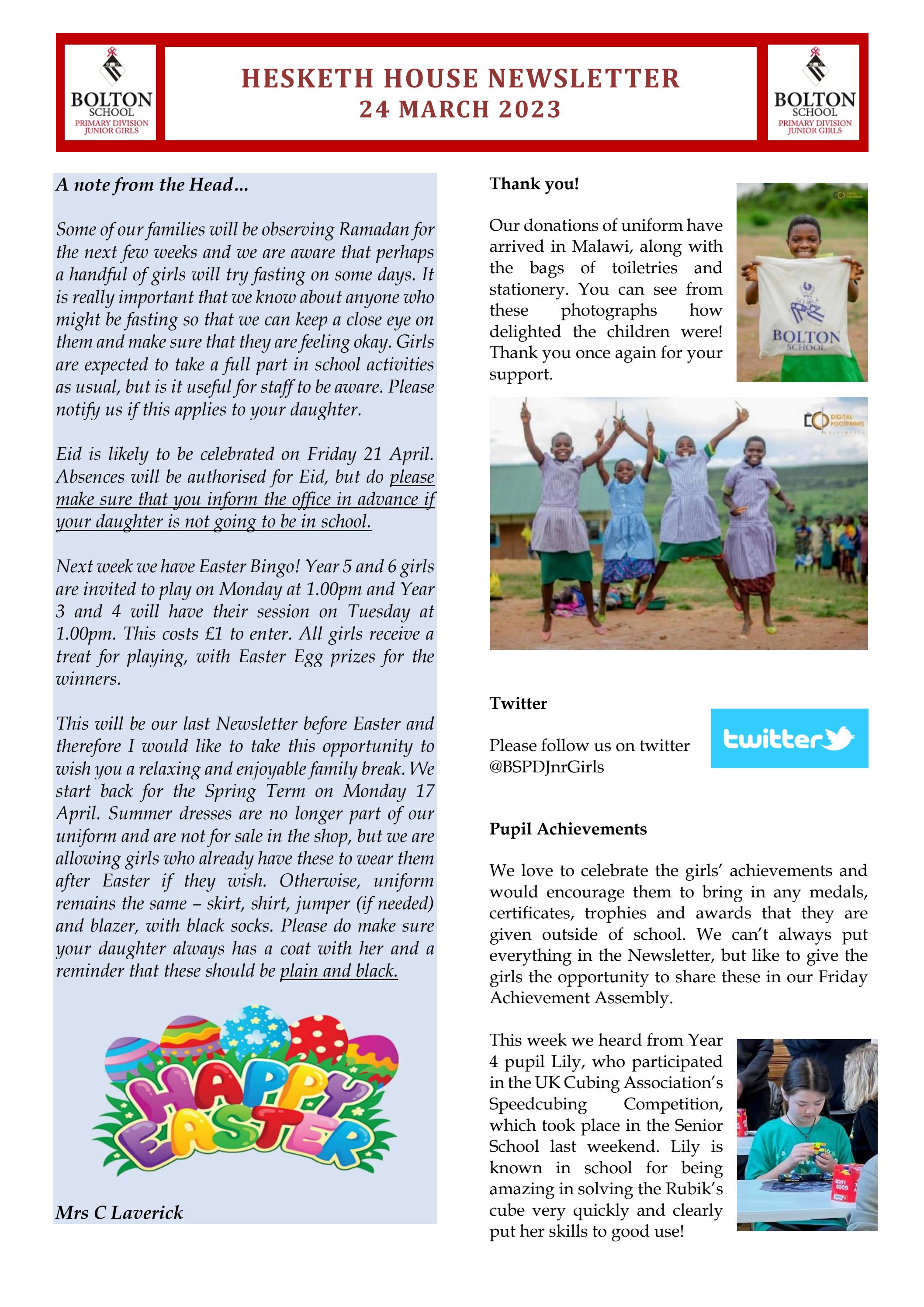 Bolton School Junior Girls' Weekly Newsletter - 24 March 2023 by Bolton ...