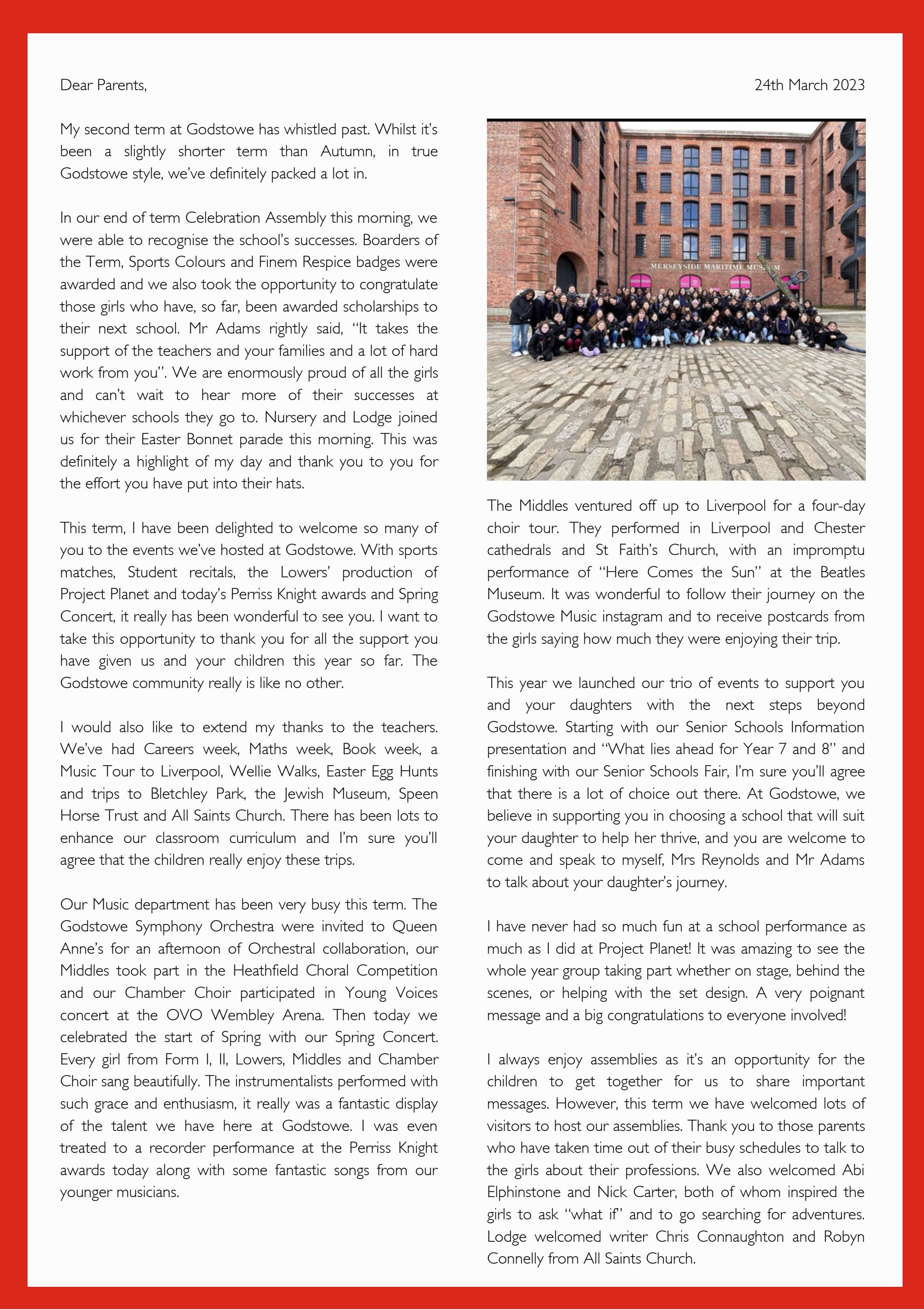 Miss Bailey's End of Spring Term Letter 2023 by GodstowePrep - Issuu