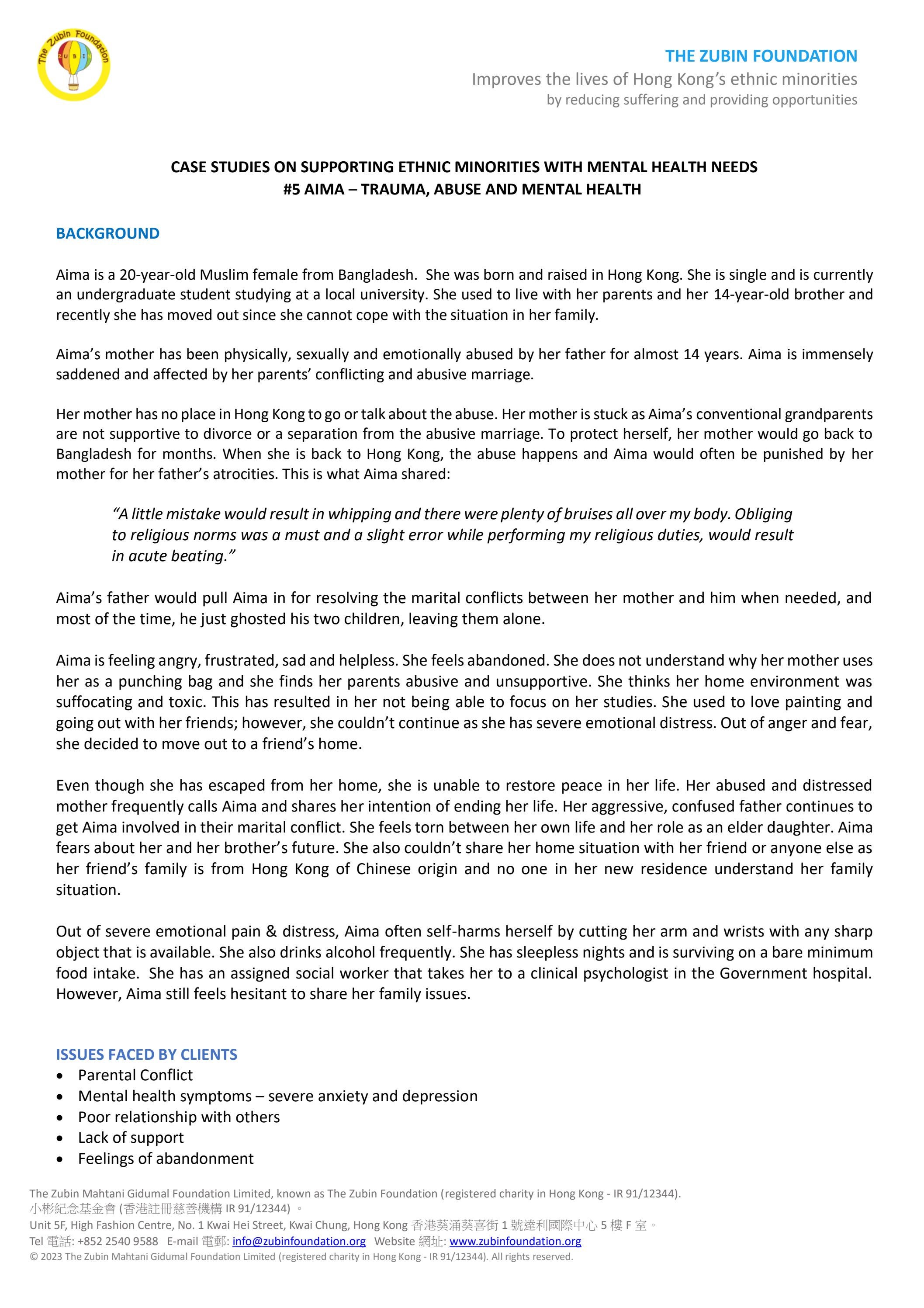 Case Study 5 - Aima_Trauma Abuse and Mental Health by The Zubin ...