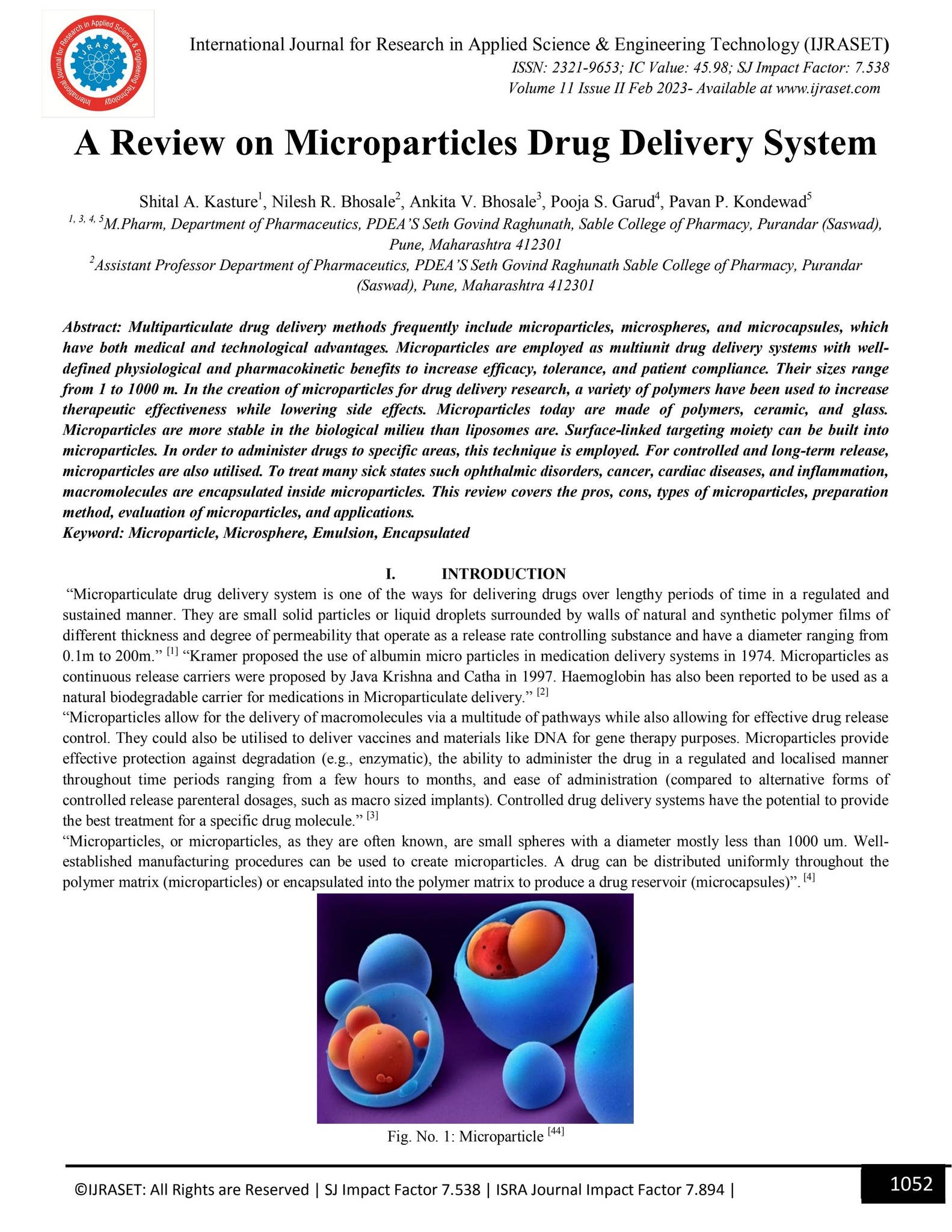 A Review on Microparticles Drug Delivery System by IJRASET - Issuu