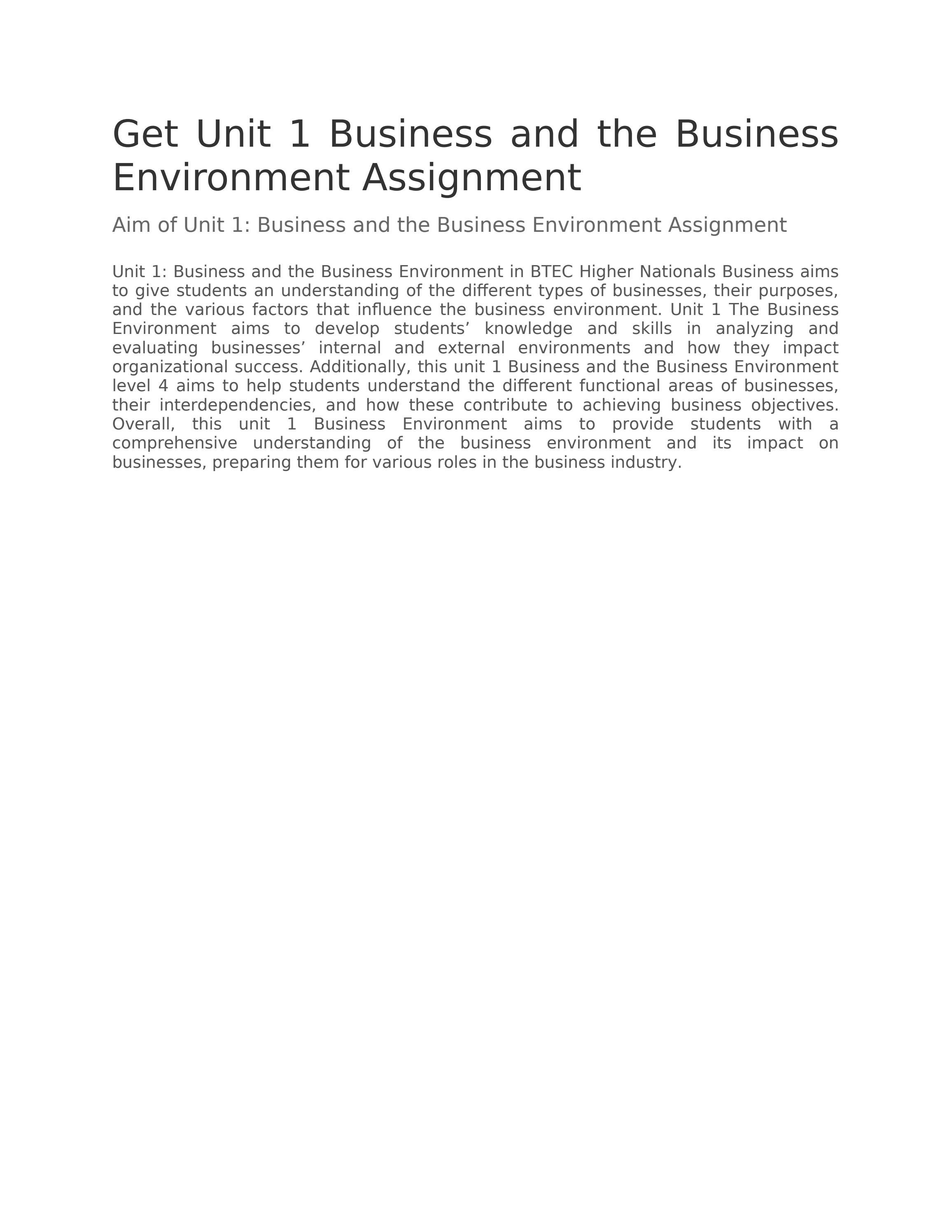 Get Unit 1 Business and the Business Environment Assignment by Neeraj ...