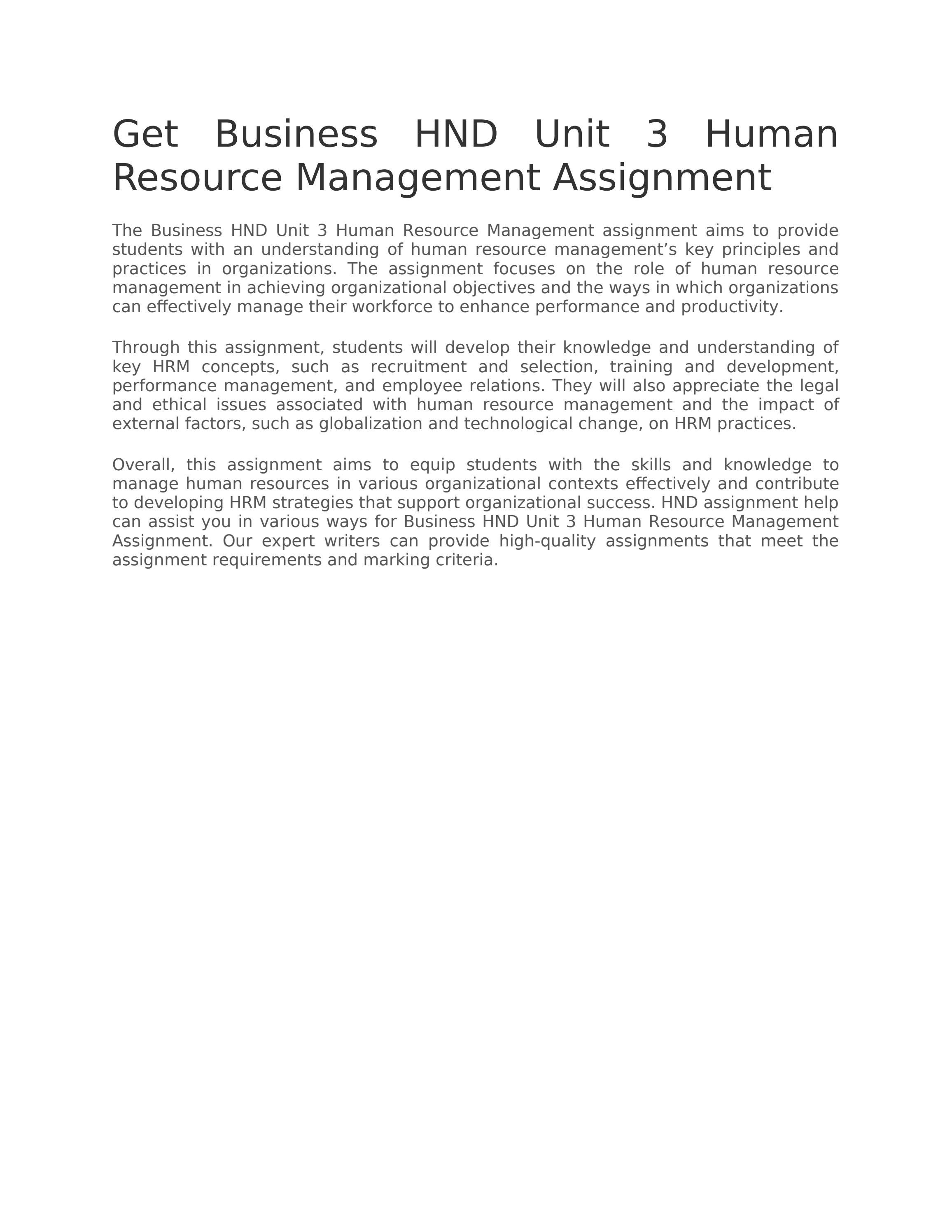 Get Business HND Unit 3 Human Resource Management Assignment by Neeraj ...