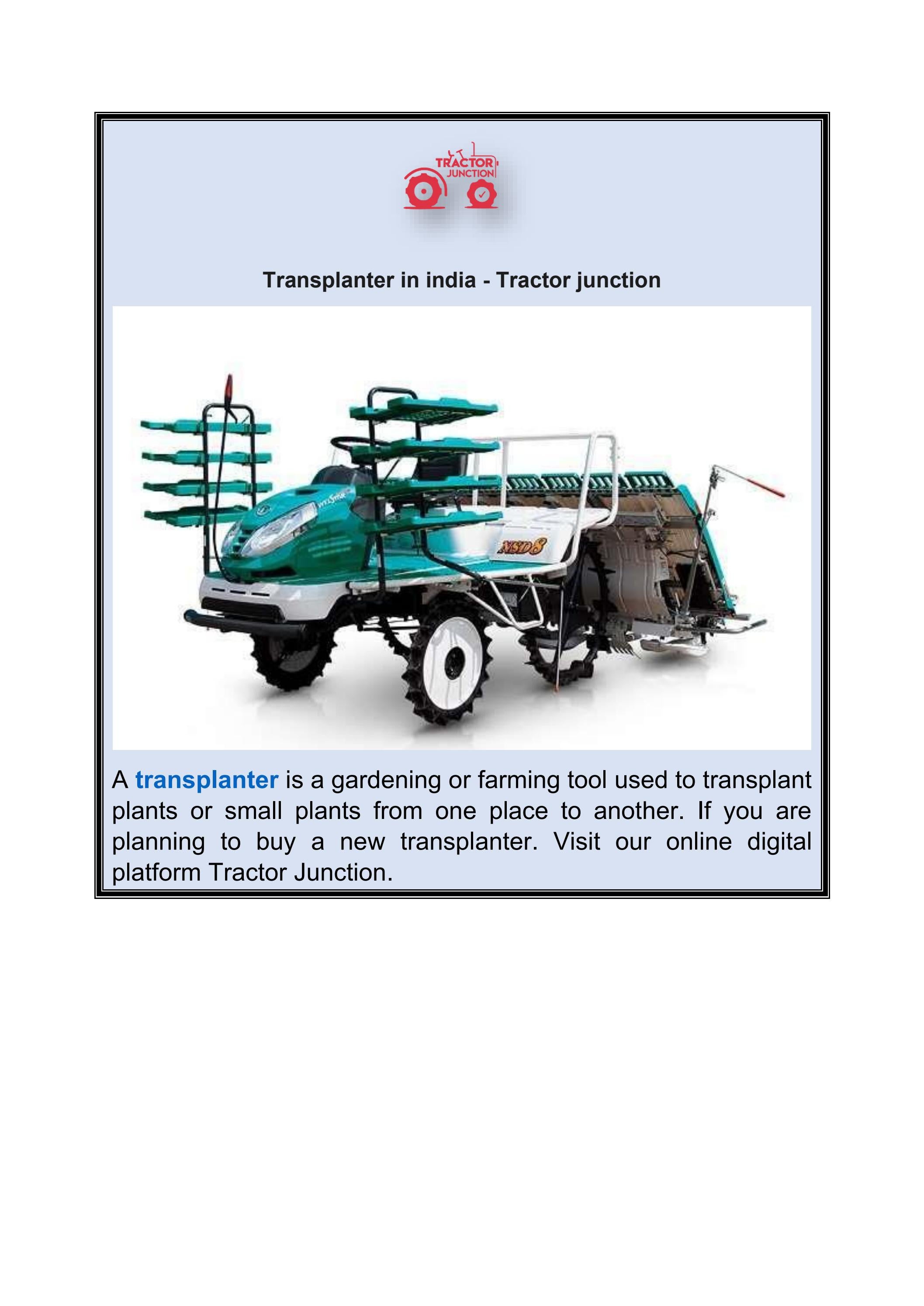 Transplanter in india - Tractor junction by cultivator - Issuu