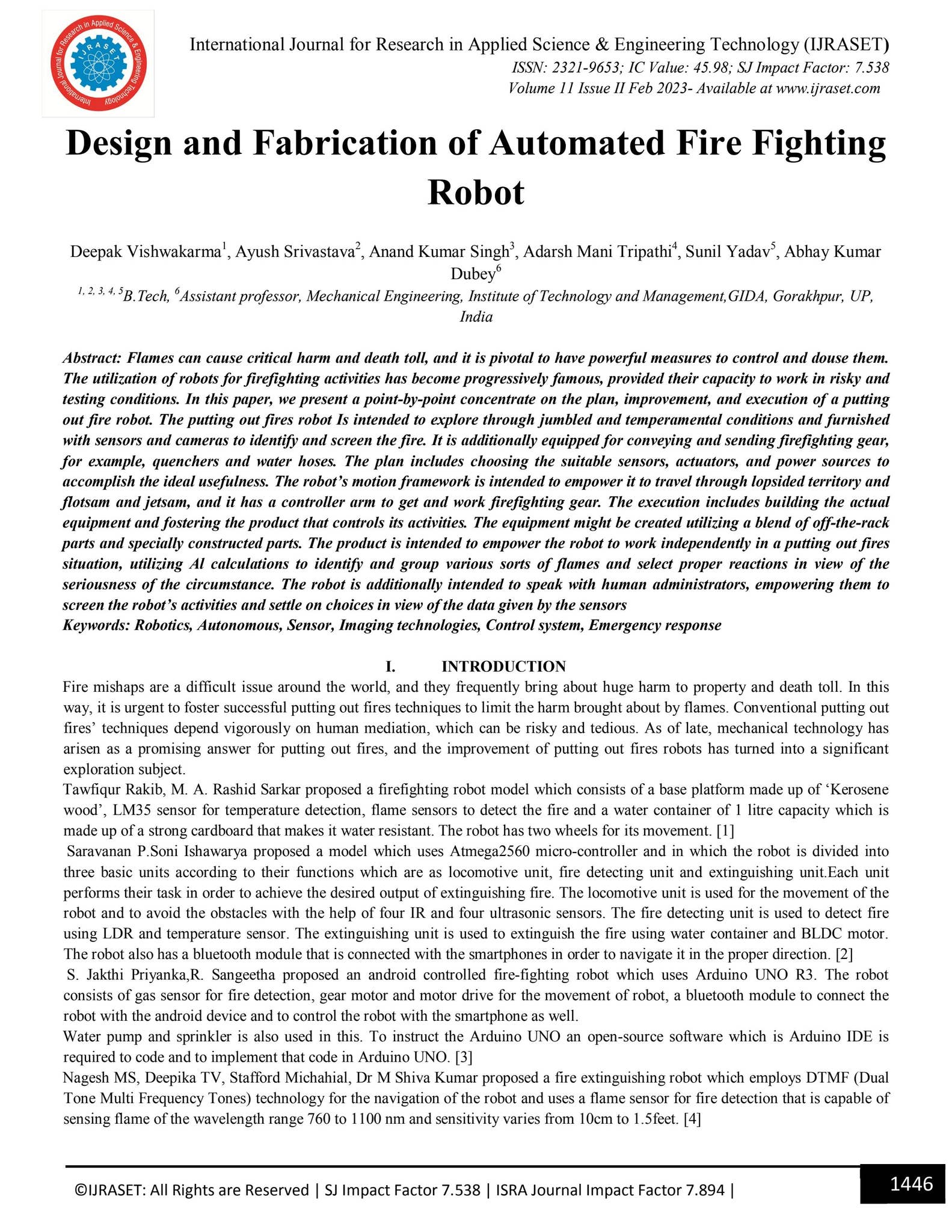 Design and Fabrication of Automated Fire Fighting Robot by IJRASET - Issuu