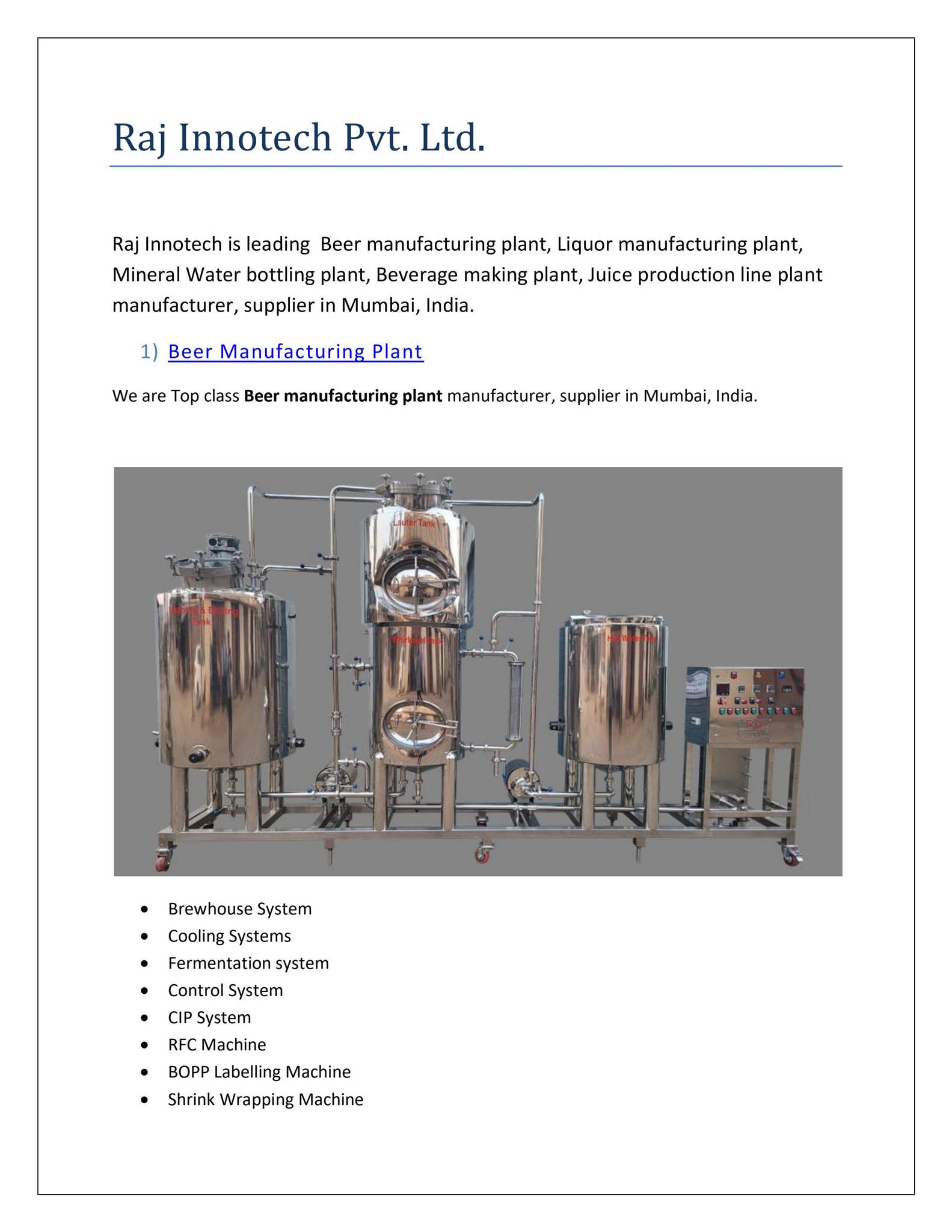 Beer Manufacturing Plant | Fruit Juice Production Plant | Carbonated ...