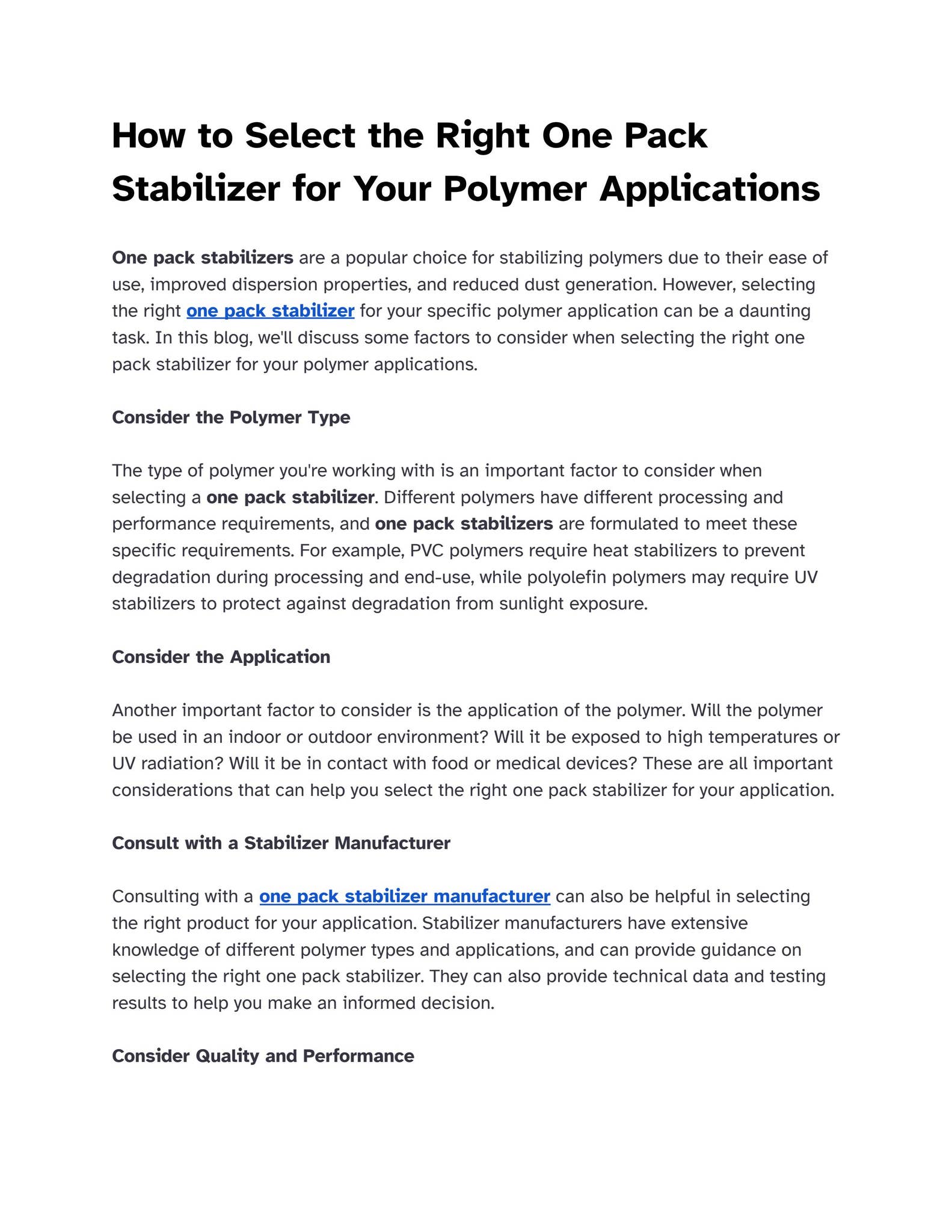 How to Select the Right One Pack Stabilizer for Your Polymer ...