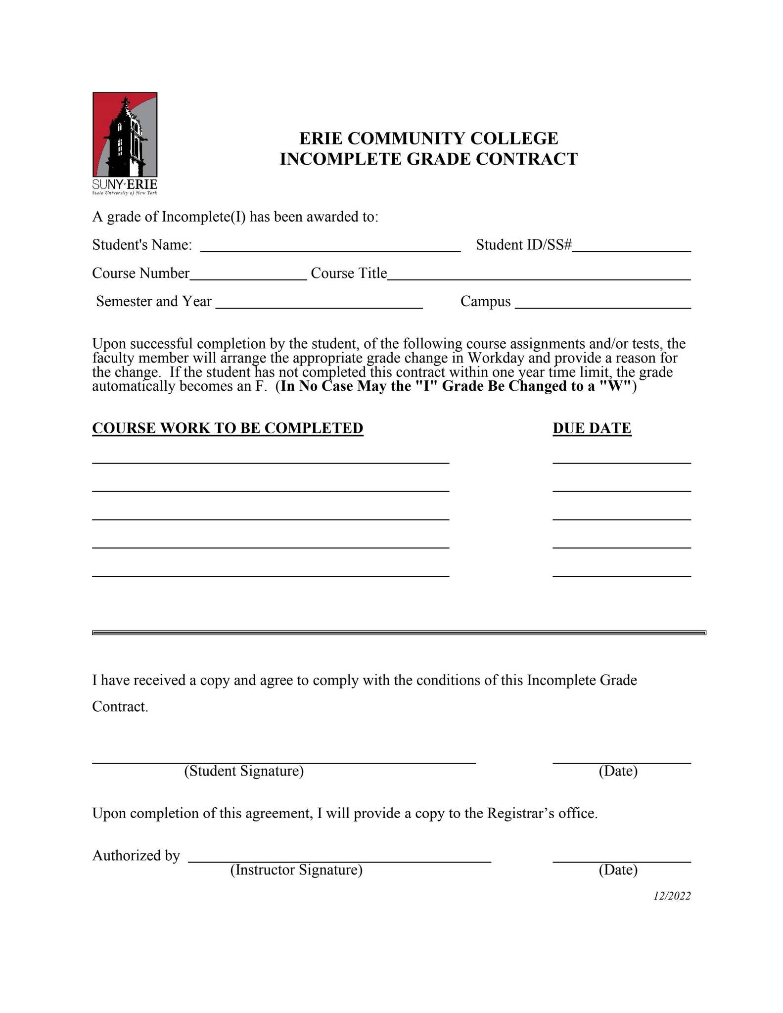 Incomplete Grade Contract Form by SUNY Erie - Issuu