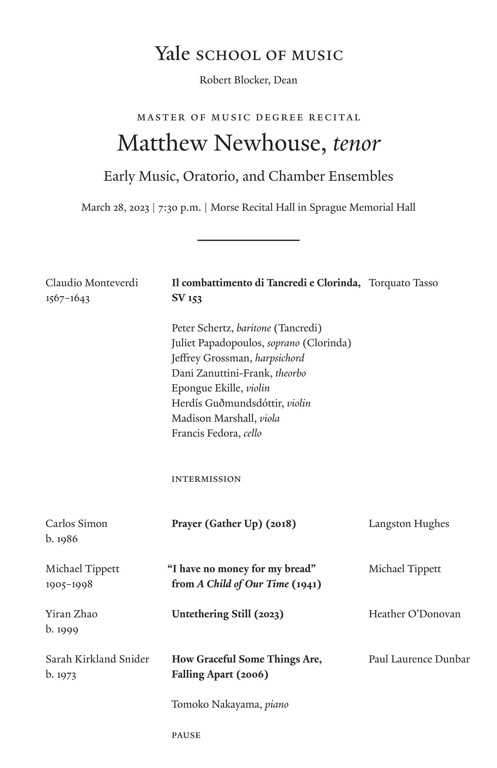 Matthew Newhouse, tenor, March 28, 2023 by Yale School of Music - Issuu