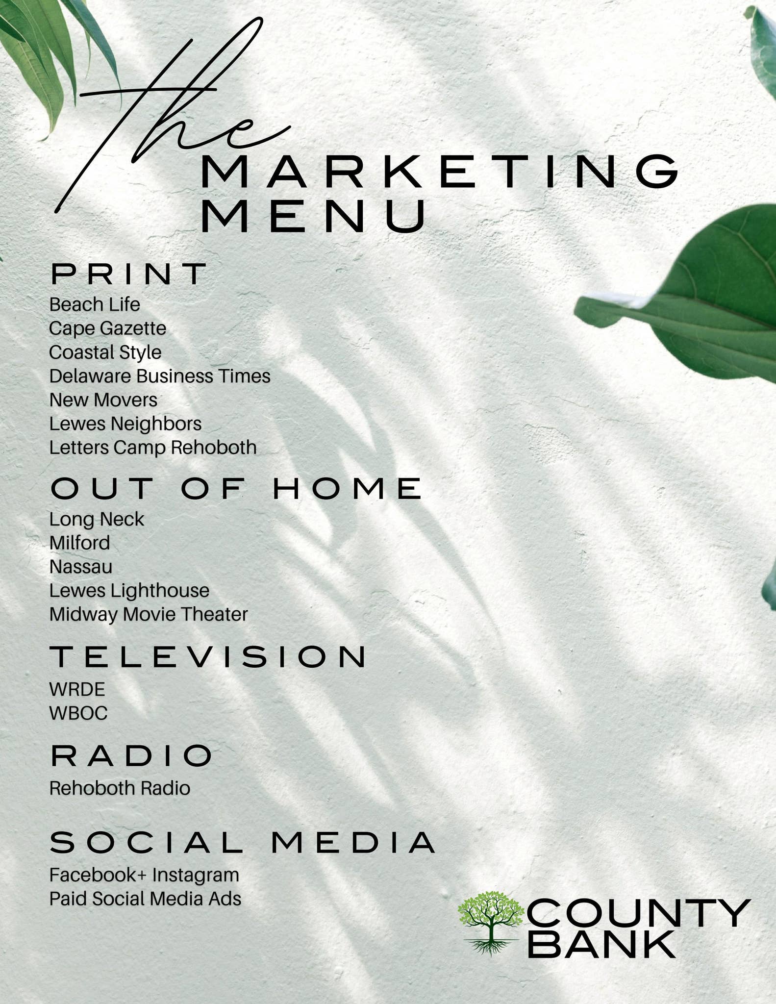 The County Bank Marketing Menu by COUNTY BANK DELAWARE - Issuu