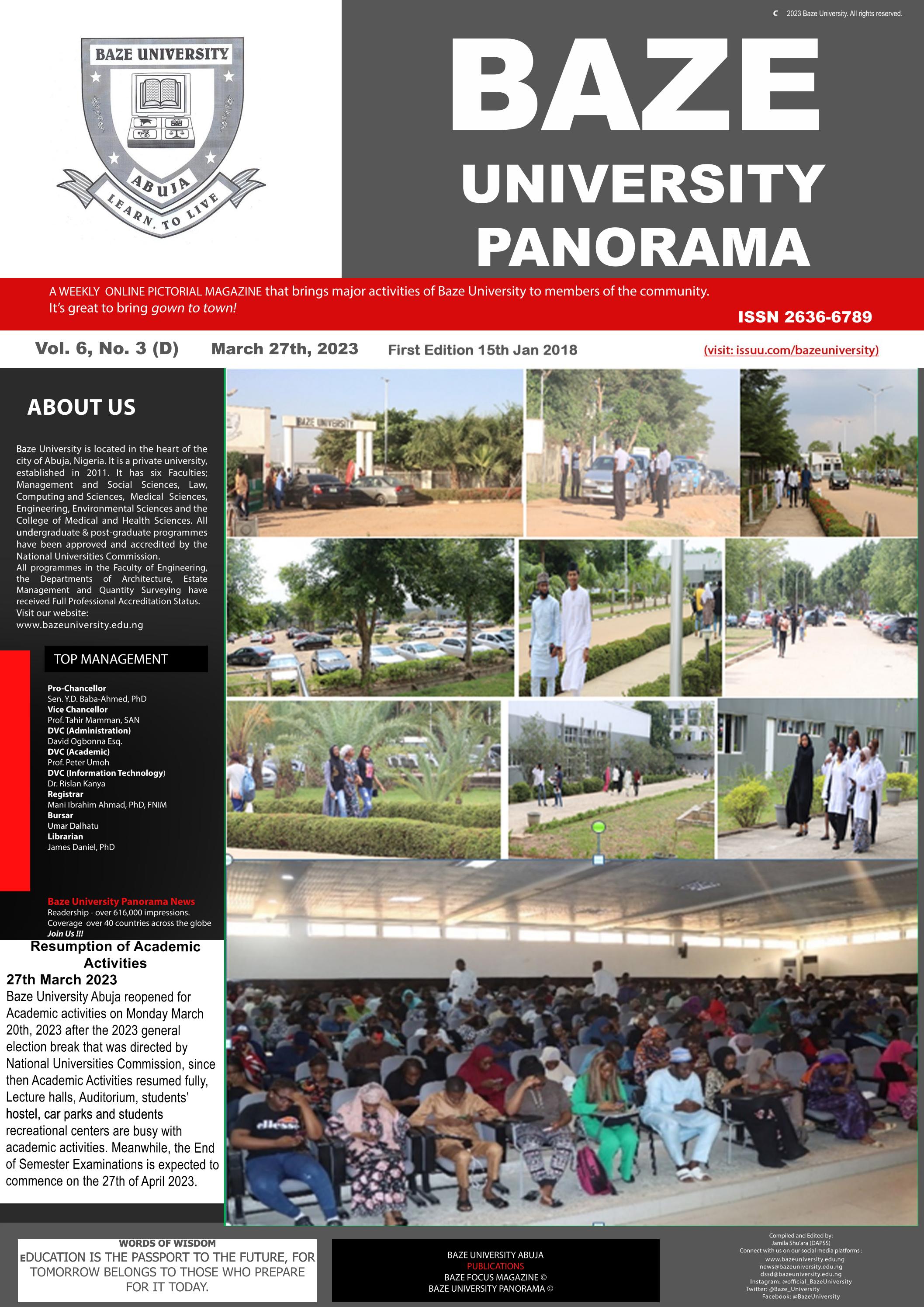 BAZE UNIVERSITY PANORAMA NEWS (27th March 2023) by Baze University - Issuu