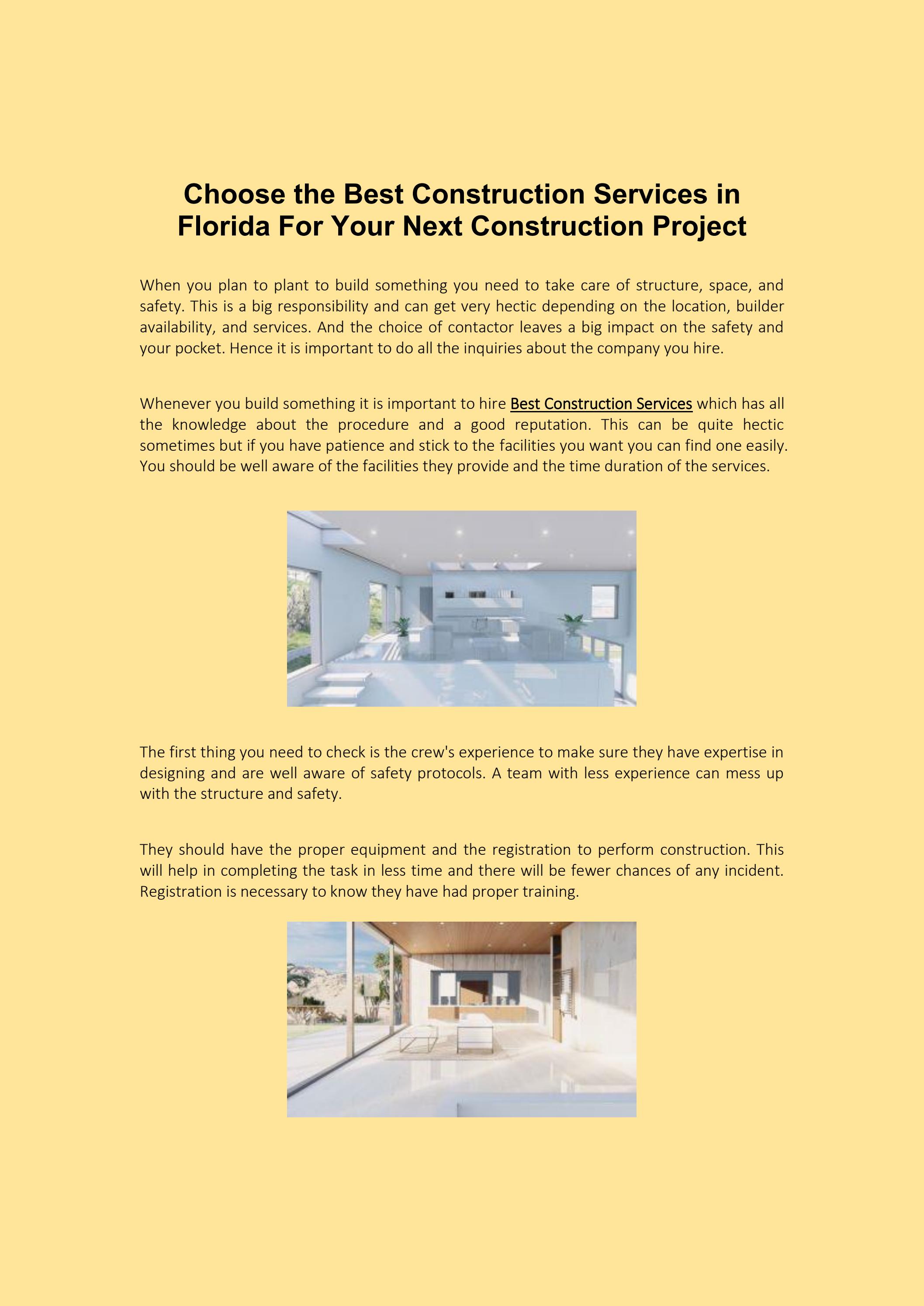 Choose the Best Construction Services in Florida For Your Next ...
