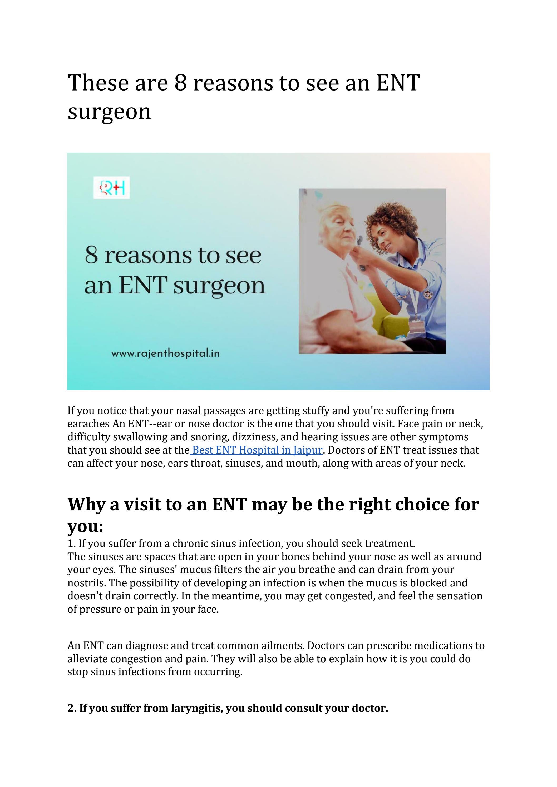 These are 8 reasons to see an ENT surgeon by Raj E.N.T. Hospital - Issuu