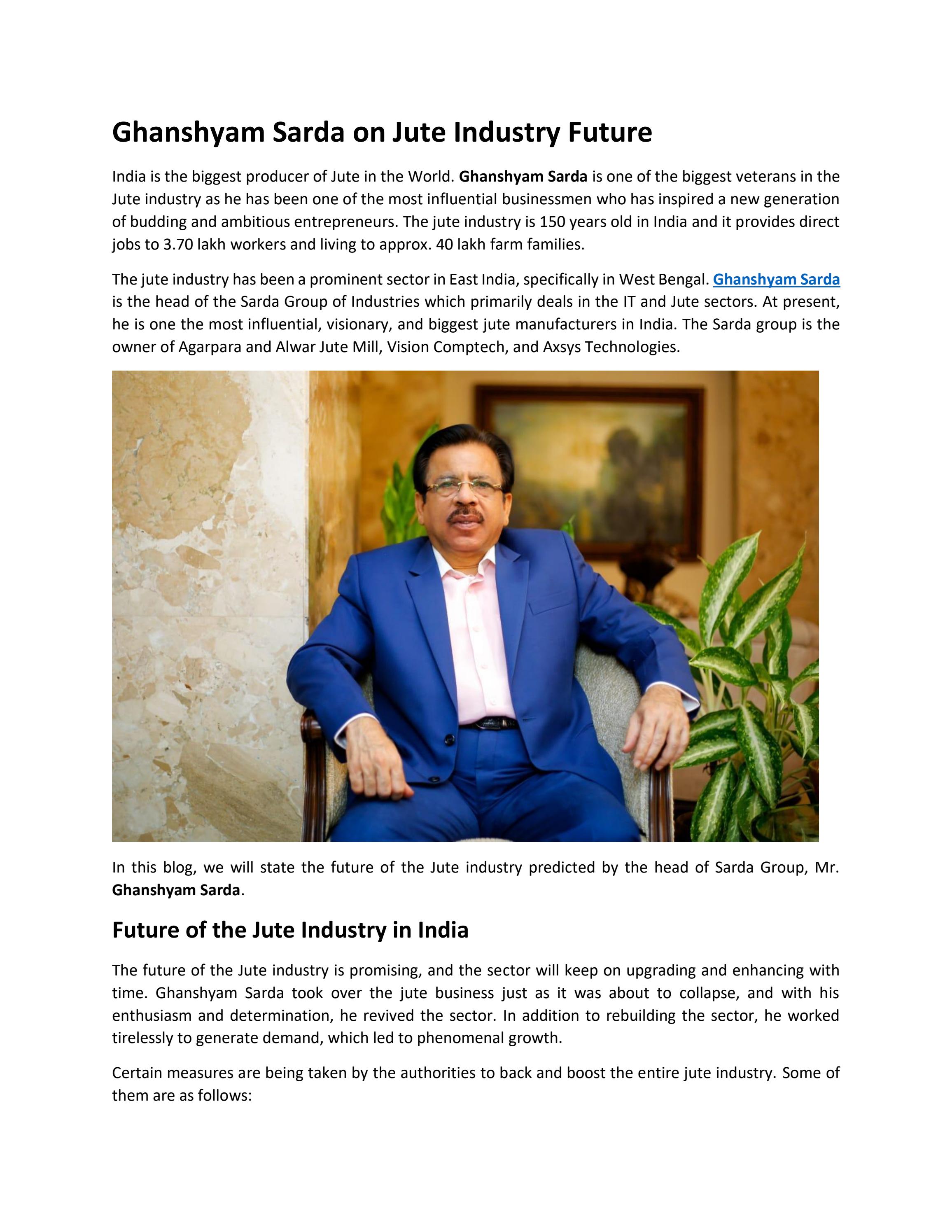 Ghanshyam Sarda on Jute Industry Future by Neetish Sarda - Issuu