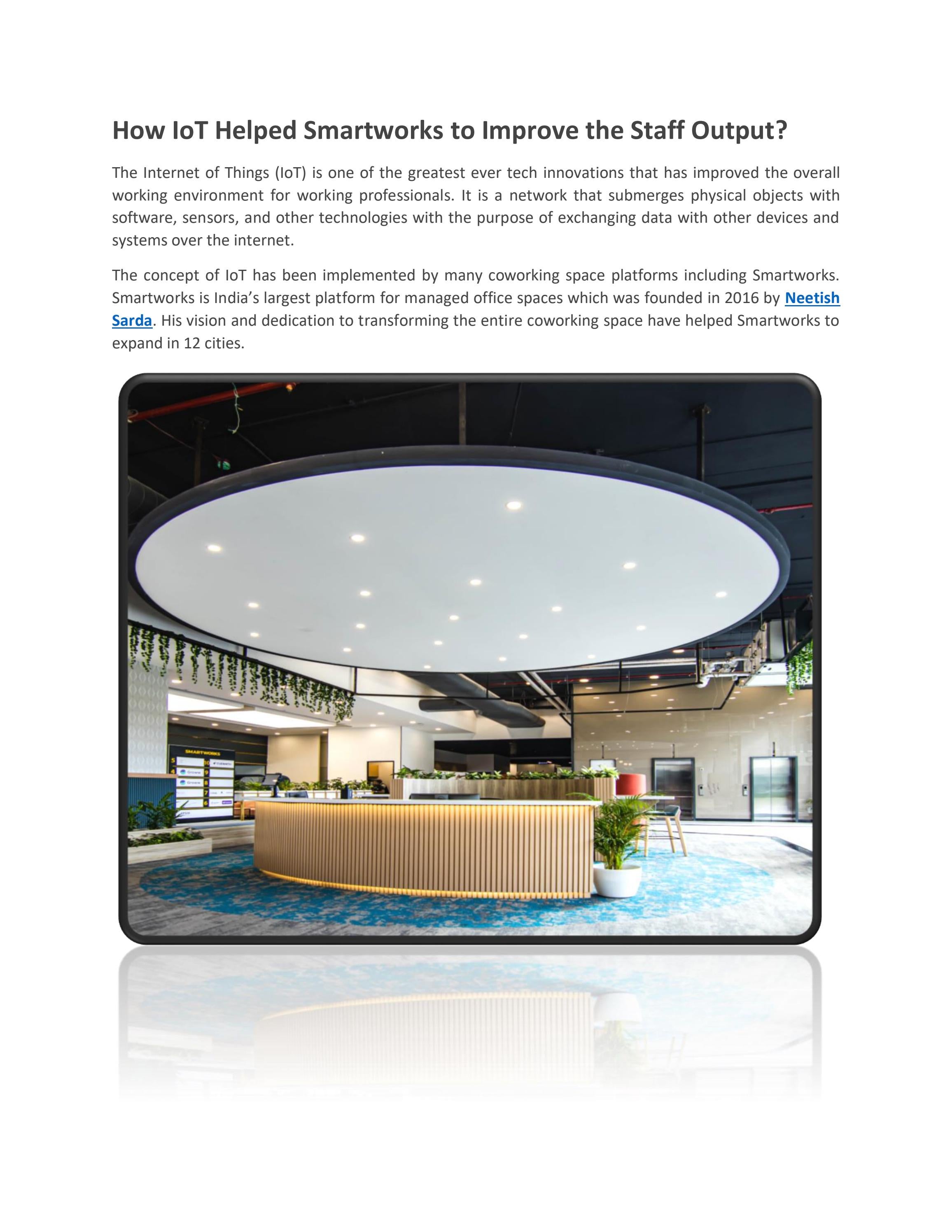 How IoT Helped Smartworks to Improve the Staff Output by Neetish Sarda - Issuu