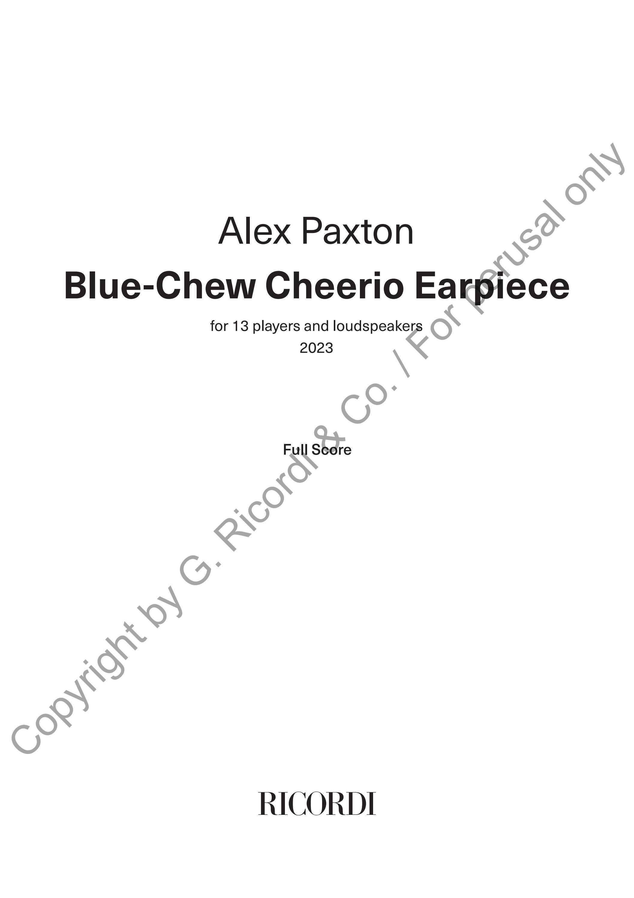 Sy. 9163 - Alex Paxton - Blue-Chew Cheerio Earpiece (2023) by Ricordi ...